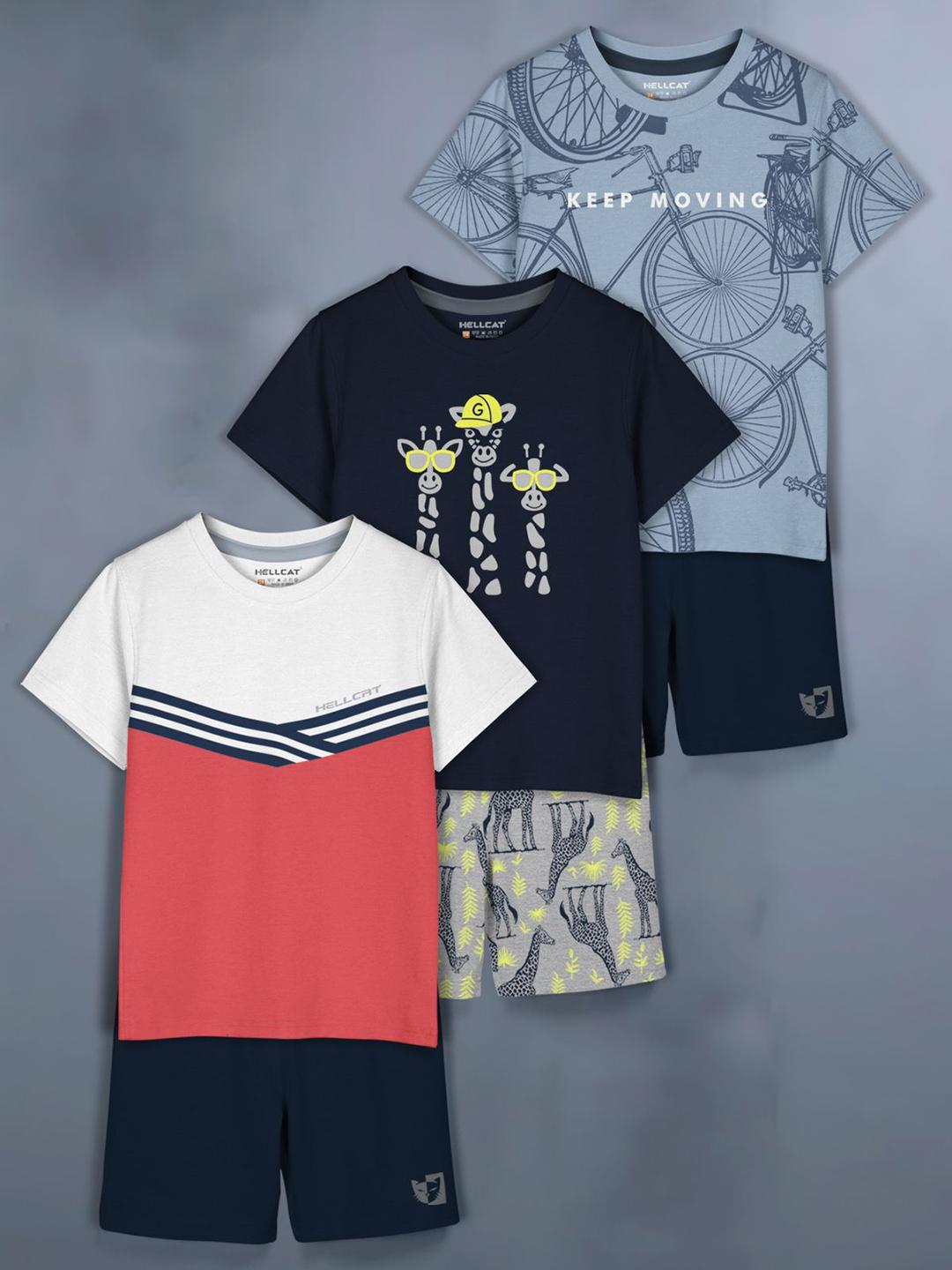 Buy HELLCAT Girls Pack Of 3 Printed Round Neck T Shirts With Shorts ...