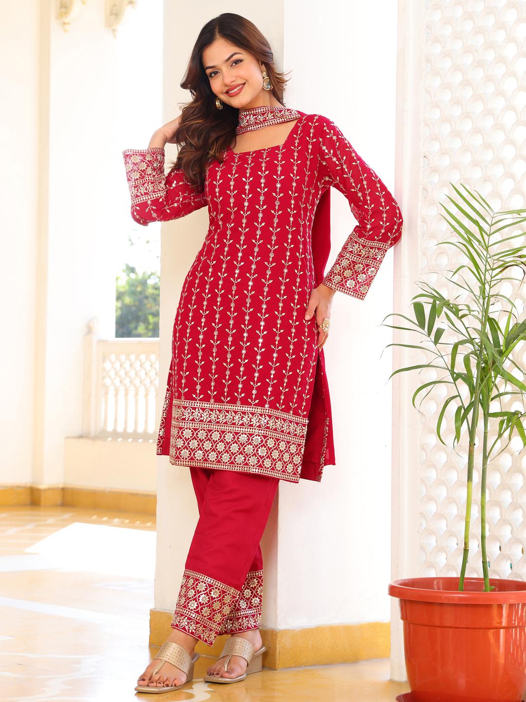Buy KALINI Women Embroidered Regular Thread Work Kurti With Pyjamas ...