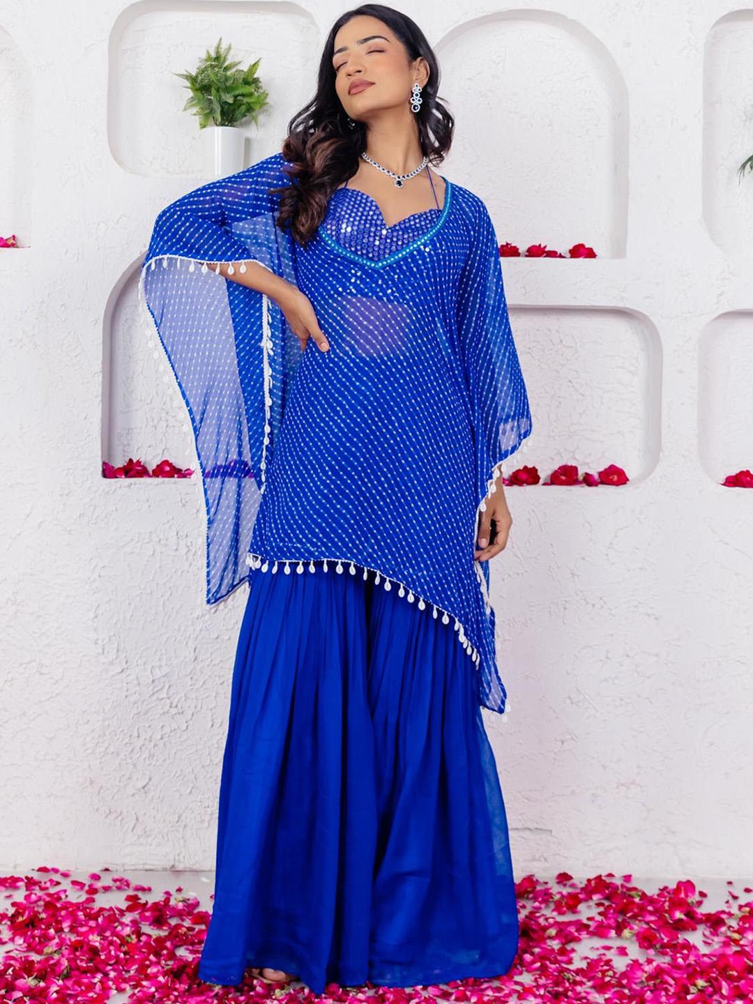 Buy DEASHA INDIA Embroidered Sweetheart Neck Top Kaftan With Sharara Co ...