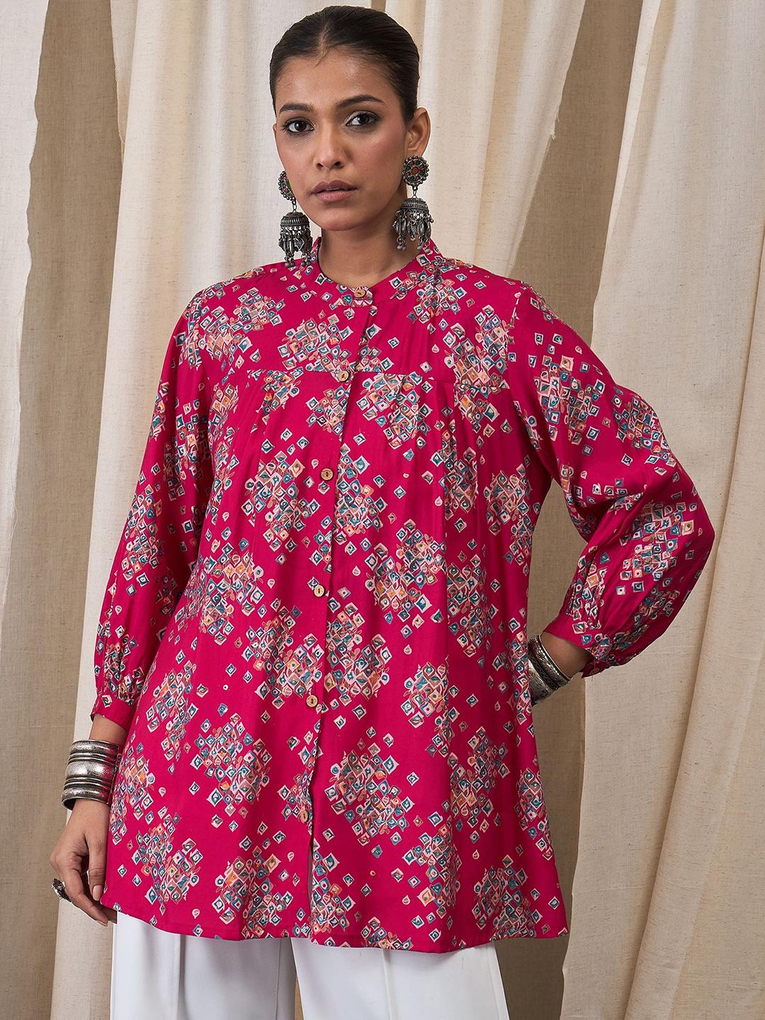 Buy Anouk Printed Three Quarter Sleeves Mandarin Neck Tunics - Tunics for Women 32964866 | Myntra