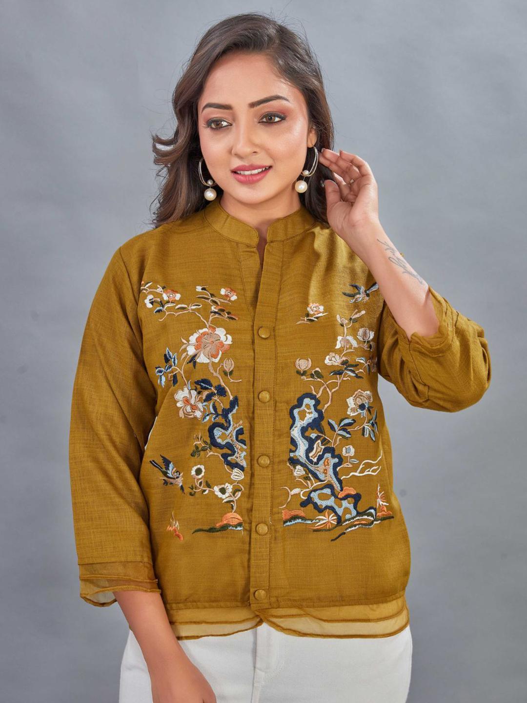 Buy Flossy Mandarin Collar Embroidered Tunic - Tunics for Women ...