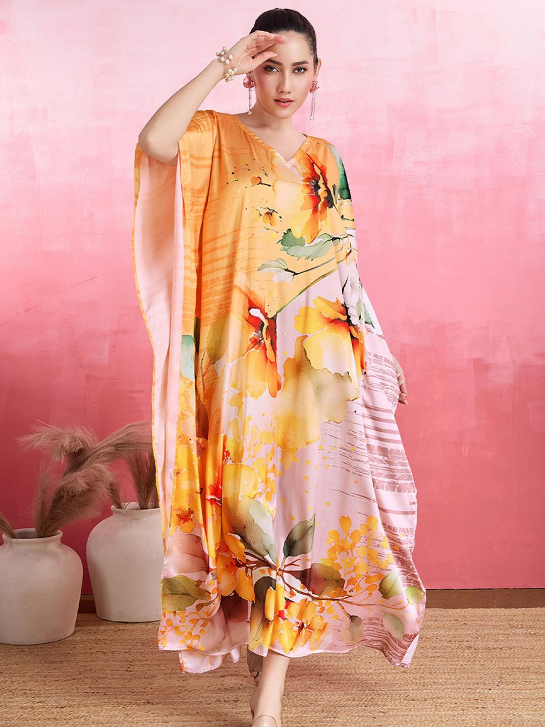 Buy LABEL AARNA Sunray Glow Soft Satin Kaftan - Dresses for Women ...
