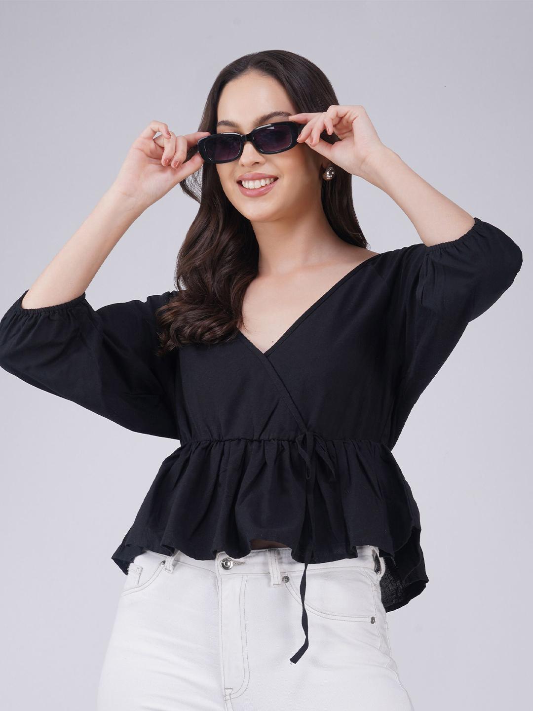 Buy Avor Lifestyle Bell Sleeve Cotton Crop Top - Tops for Women ...