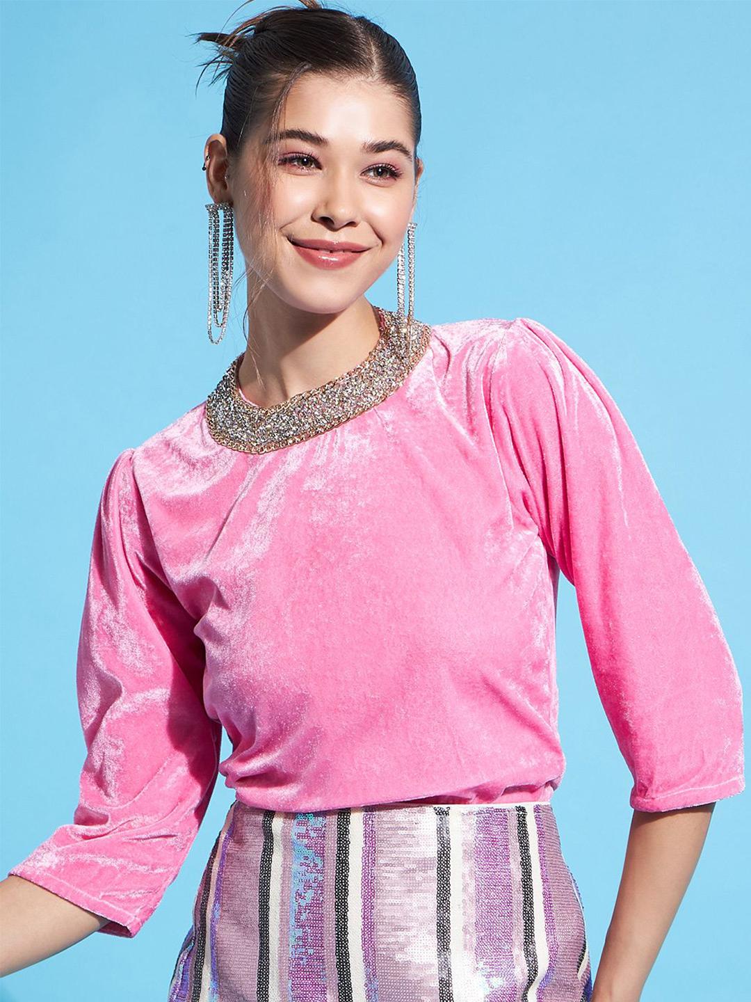 Buy DressBerry Velvet Jewel Neck Top - Tops for Women 32625795 | Myntra