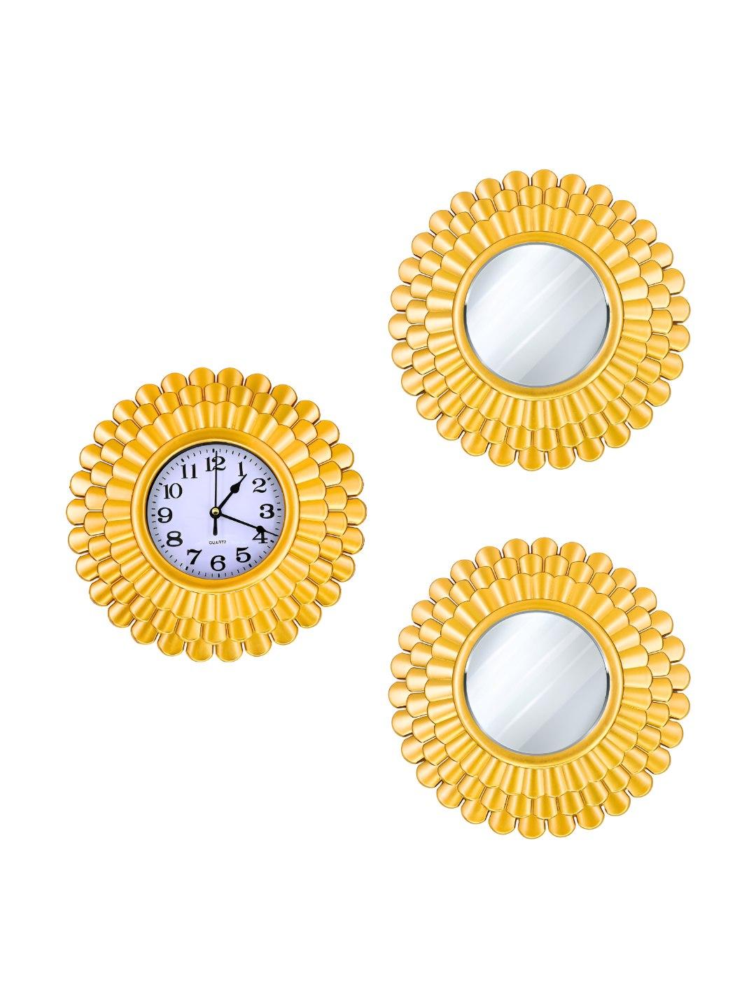 Buy Myntra Elegant Homes Gold Toned 3 Pcs Contemporary Wall Clock ...