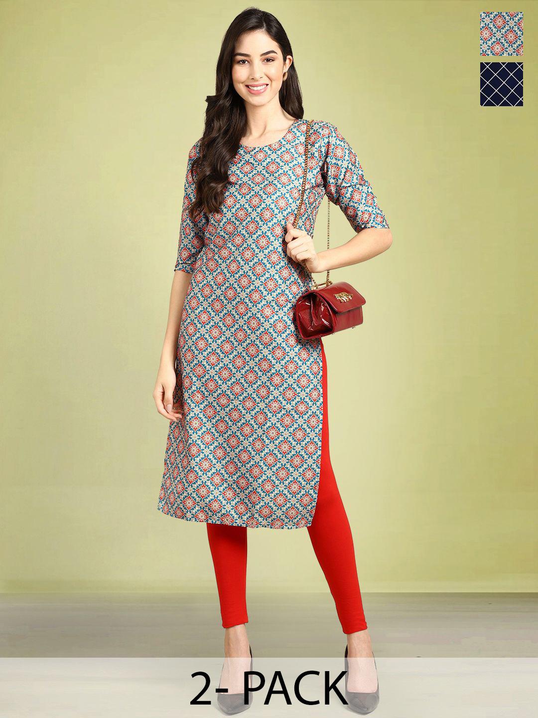 Buy Moda Rapido Set Of 2 Printed Straight Kurtas - Kurtas for Women ...