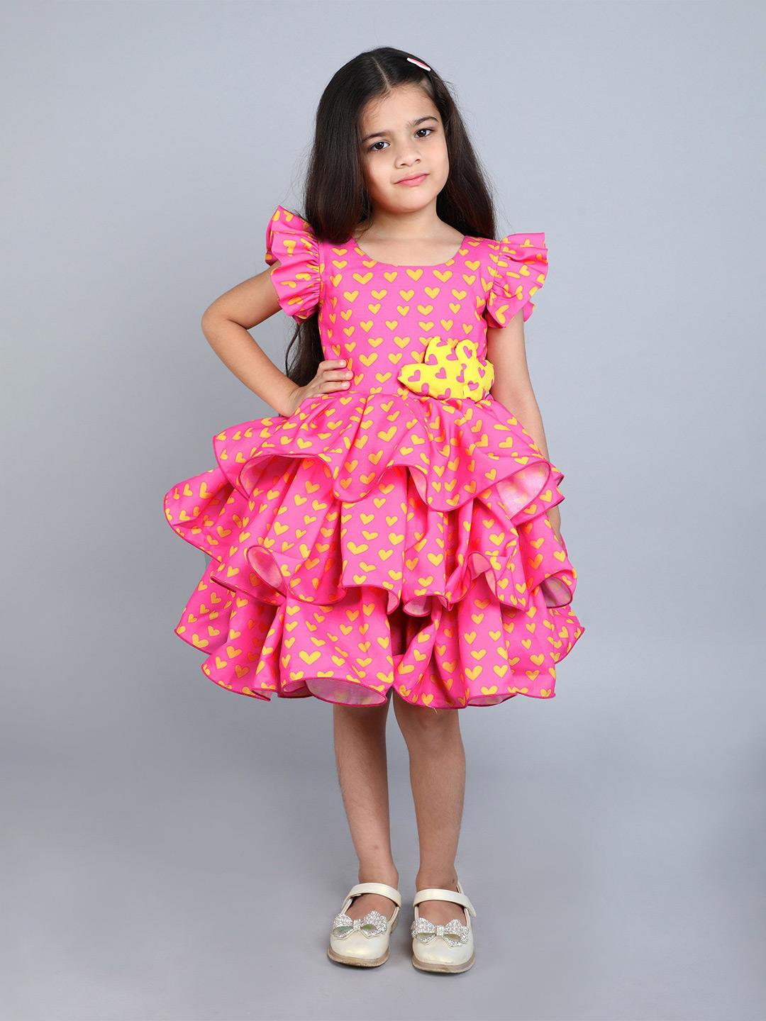Buy Pink Chick Girls Printed Flutter Sleeve Fit & Flare Dress - Dresses ...