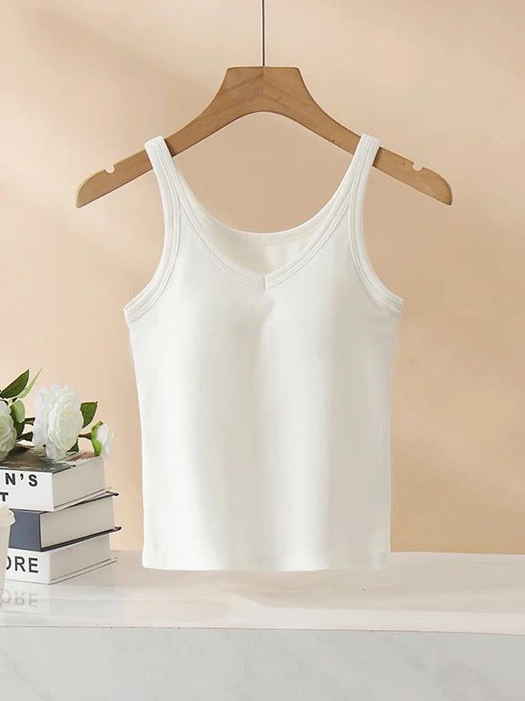 Buy Miss Mosa By Akanksha White Bagatelle Tank Tops With Inbuilt Bra ...
