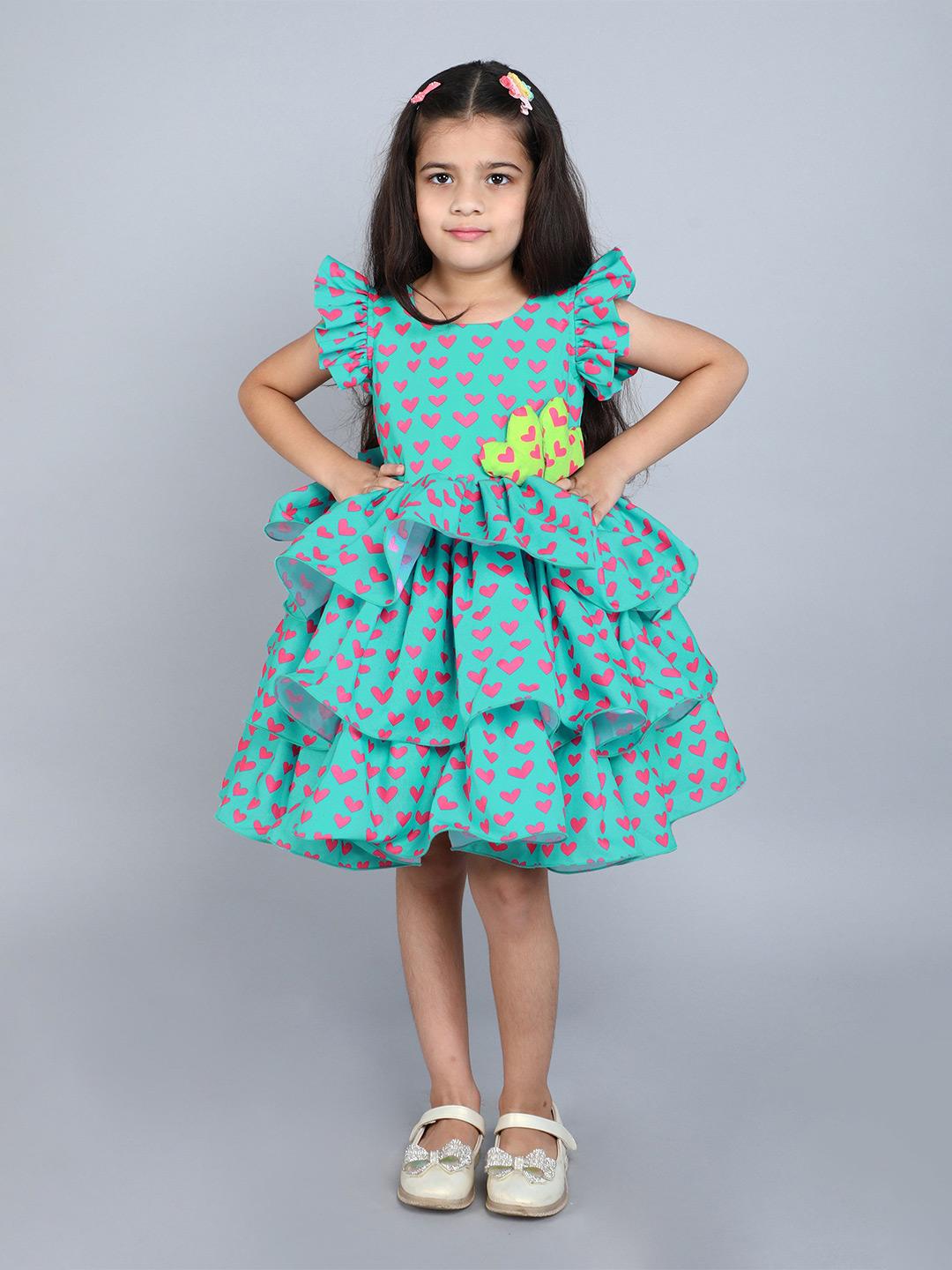 Buy Pink Chick Girls Print Flutter Sleeve Fit & Flare Dress - Dresses ...