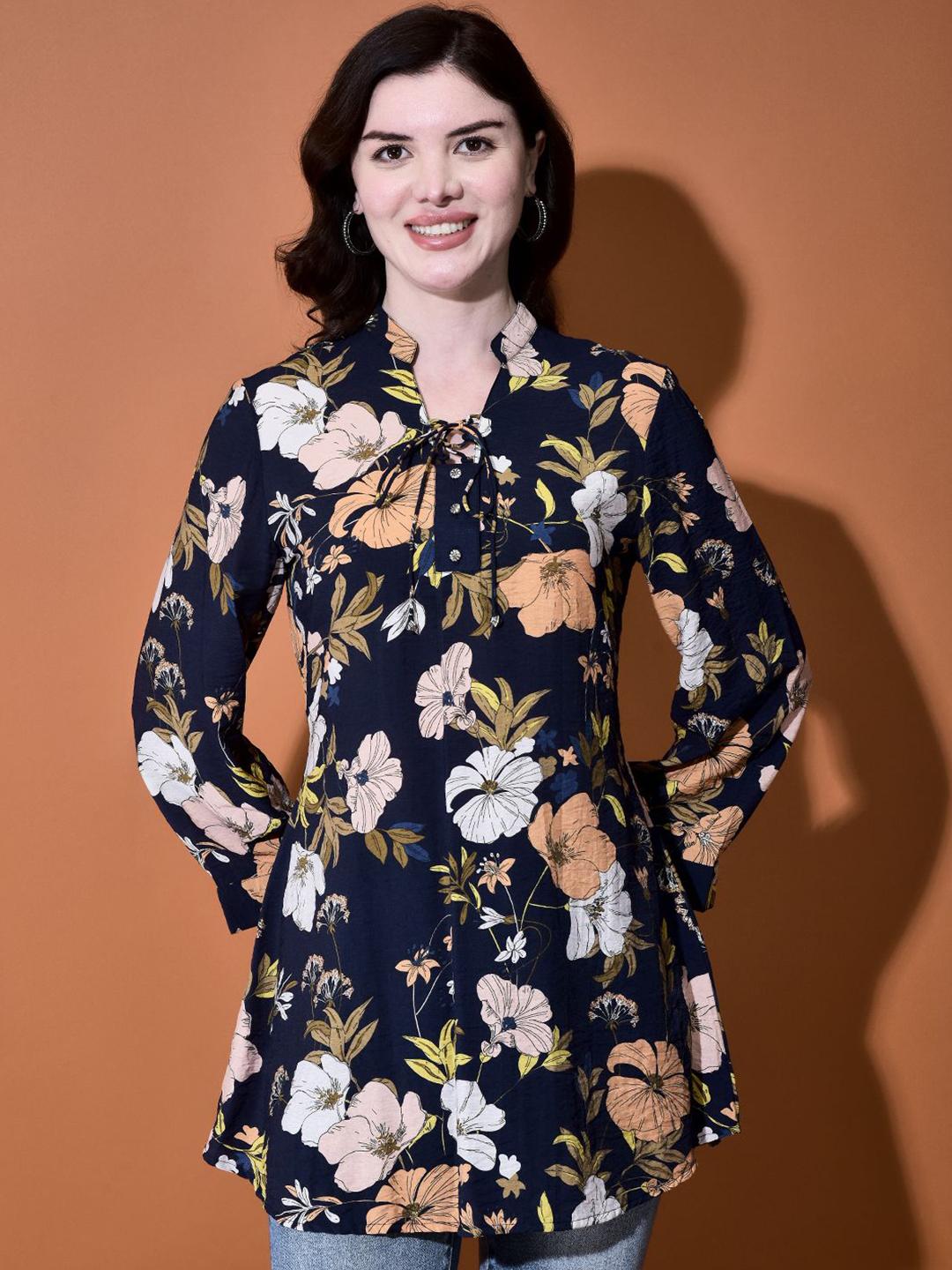 Buy FUTURO Women Floral Printed Mandarin Collar Shirt Style Top - Tops ...