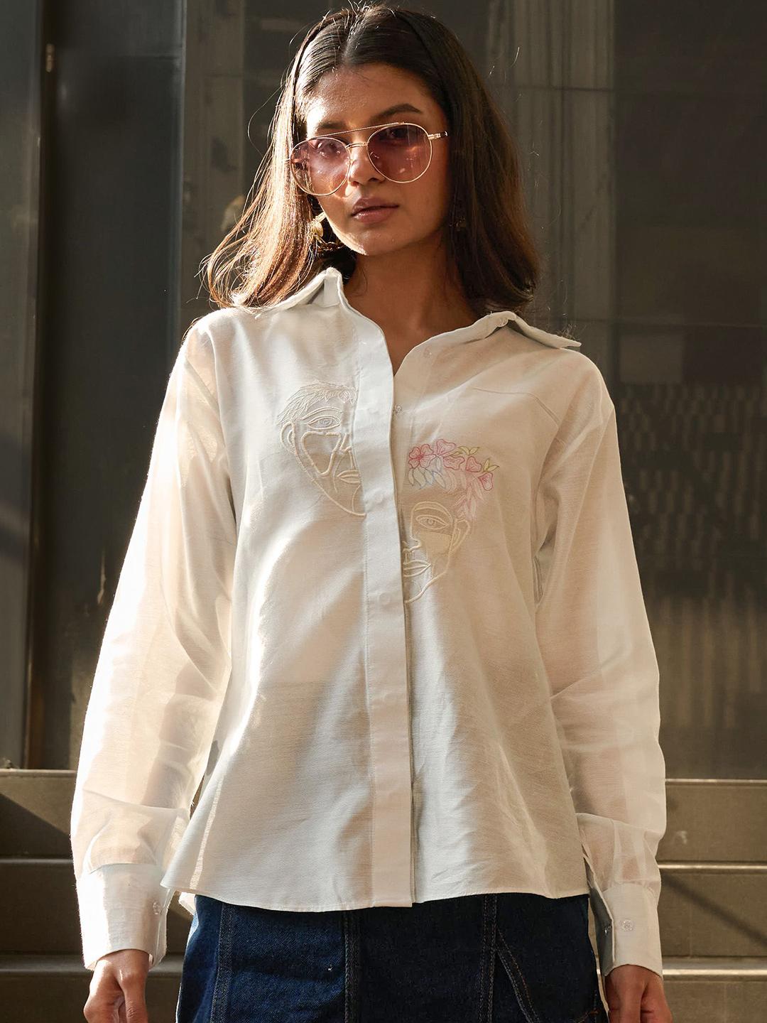 Buy THE HOUSE OF INDU Women Regular Fit Spread Collar Embroidered ...
