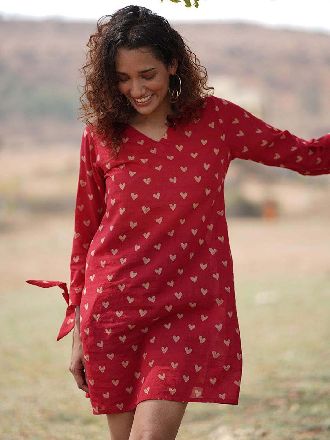 Buy Chidiyaa Women Dil Maange More Handblock Printed Cotton Dress ...