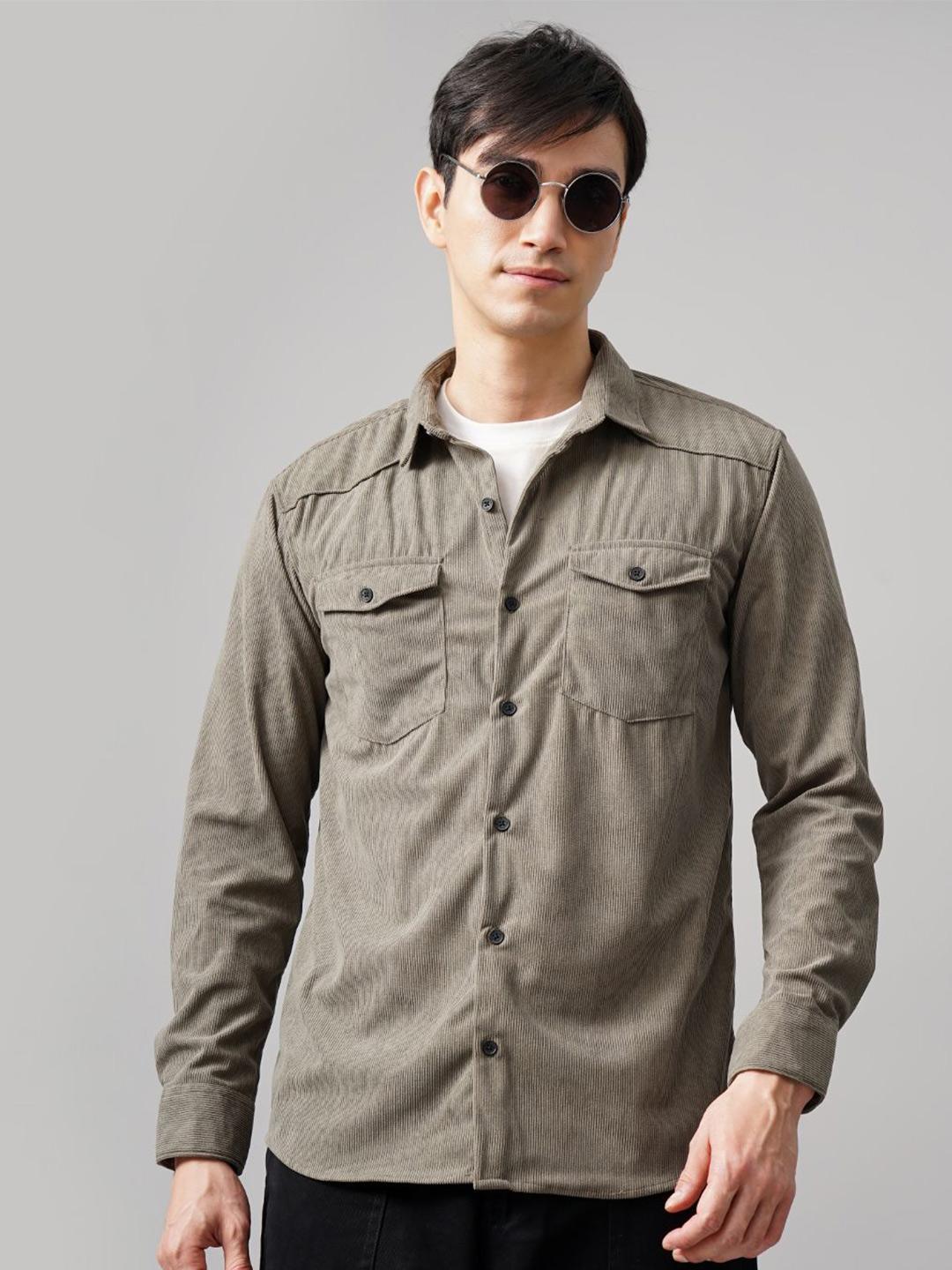 Buy PAUL STREET Men Textured Spread Collar Corduroy Shacket - Shackets ...