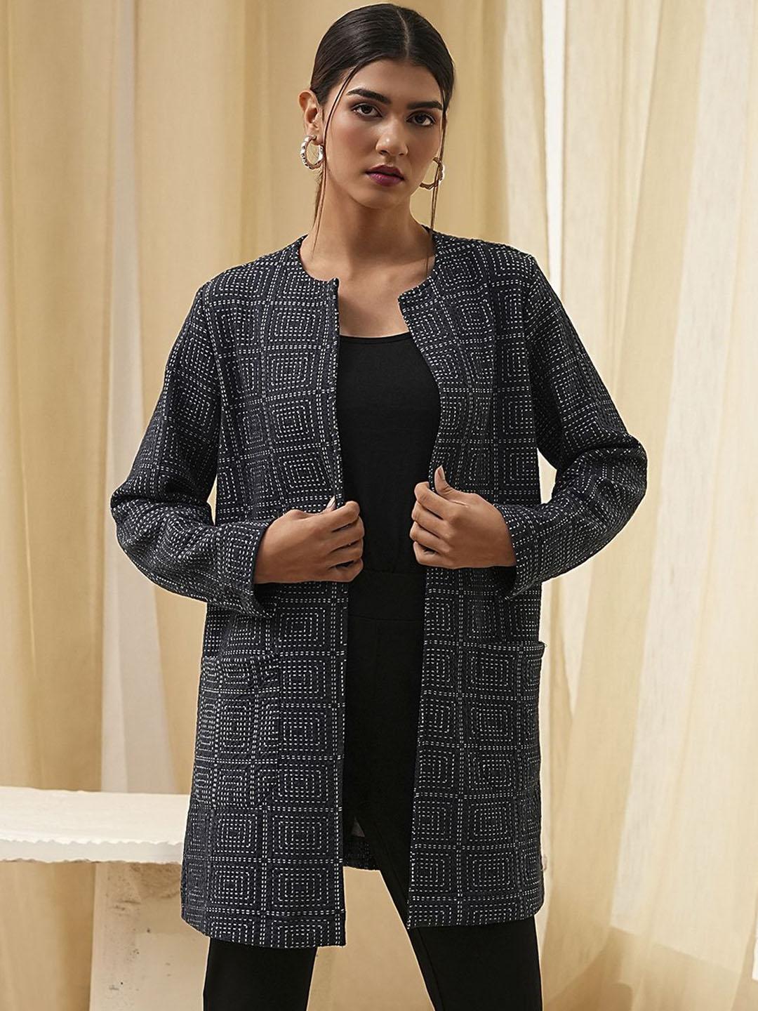 Buy Biba Women Collarless Self Design Casual Tailored Jacket - Jackets ...