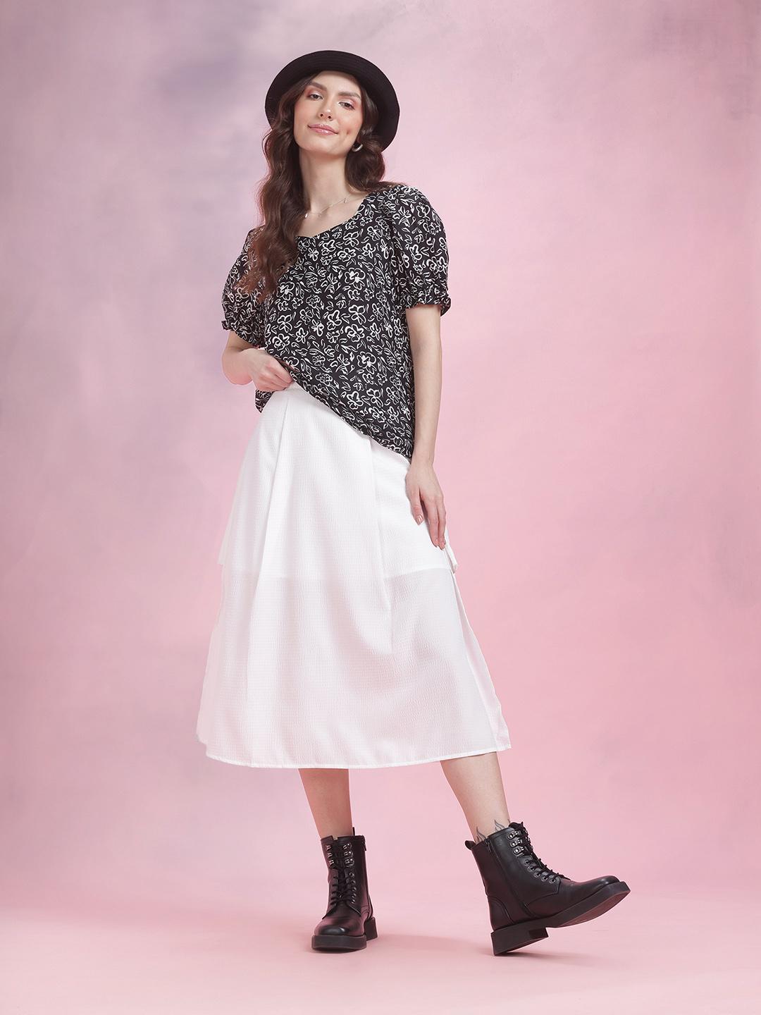 Buy DressBerry Floral Print Sweetheart Neck Monochrome Top - Tops for ...