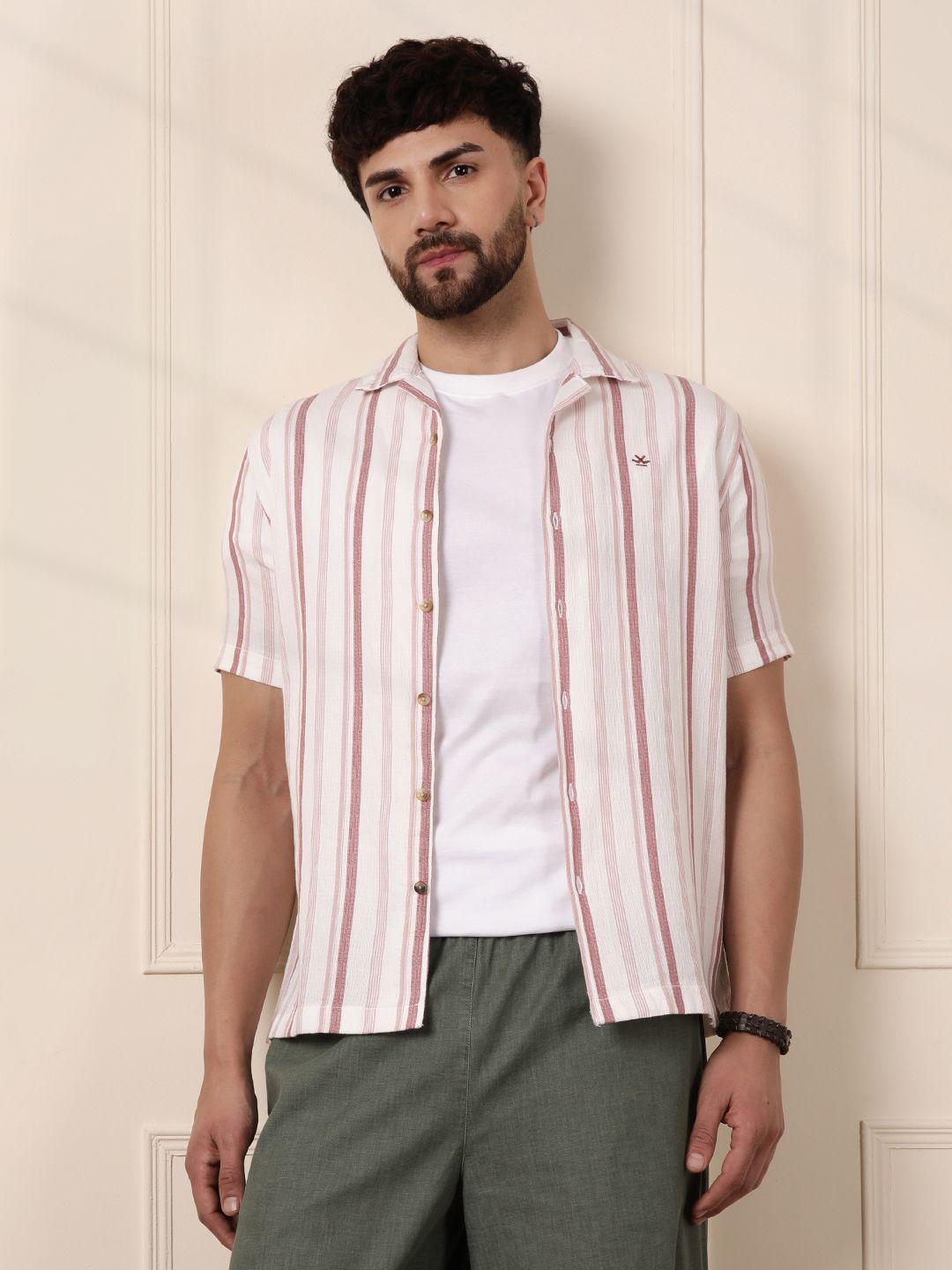 Buy WROGN Men Comfort Fit Cuban Collar Vertical Striped Cotton Casual ...