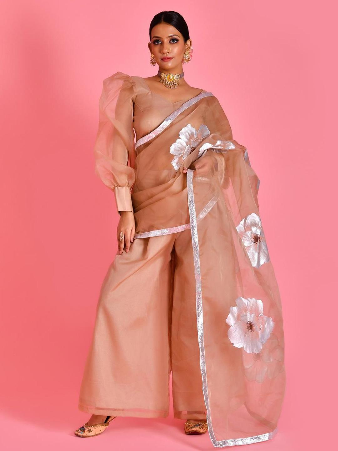 Buy Bannhi By Priyanka Rathore Floral Organza Palazzo Saree - Sarees ...