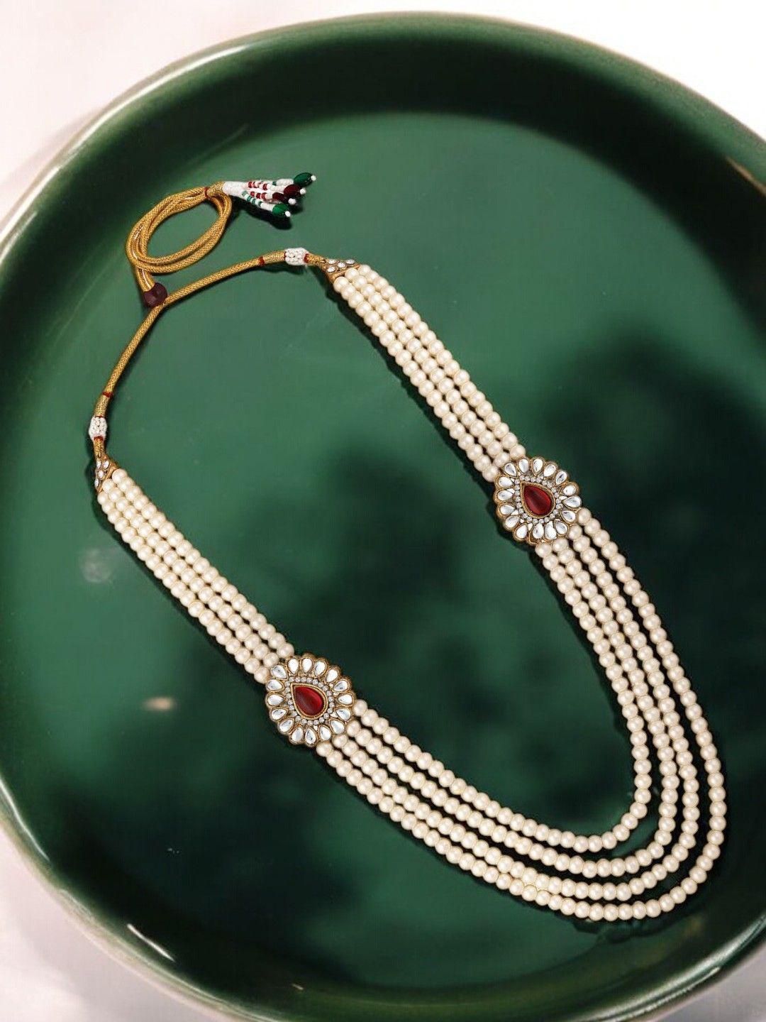 Buy Stefan Men Gold Plated Dulha Moti Mala Shervani Haar Layered ...