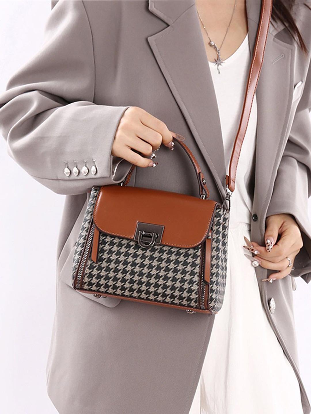 Buy Styli Women Checked Crossbody Satchel Bag - Handbags for Women ...