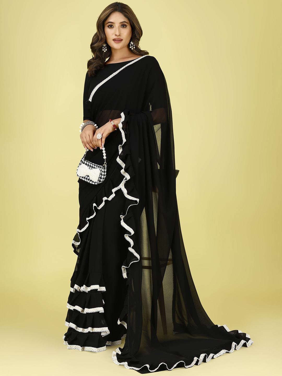 Buy AMK FASHION Poly Georgette Block Print Saree - Sarees for Women ...