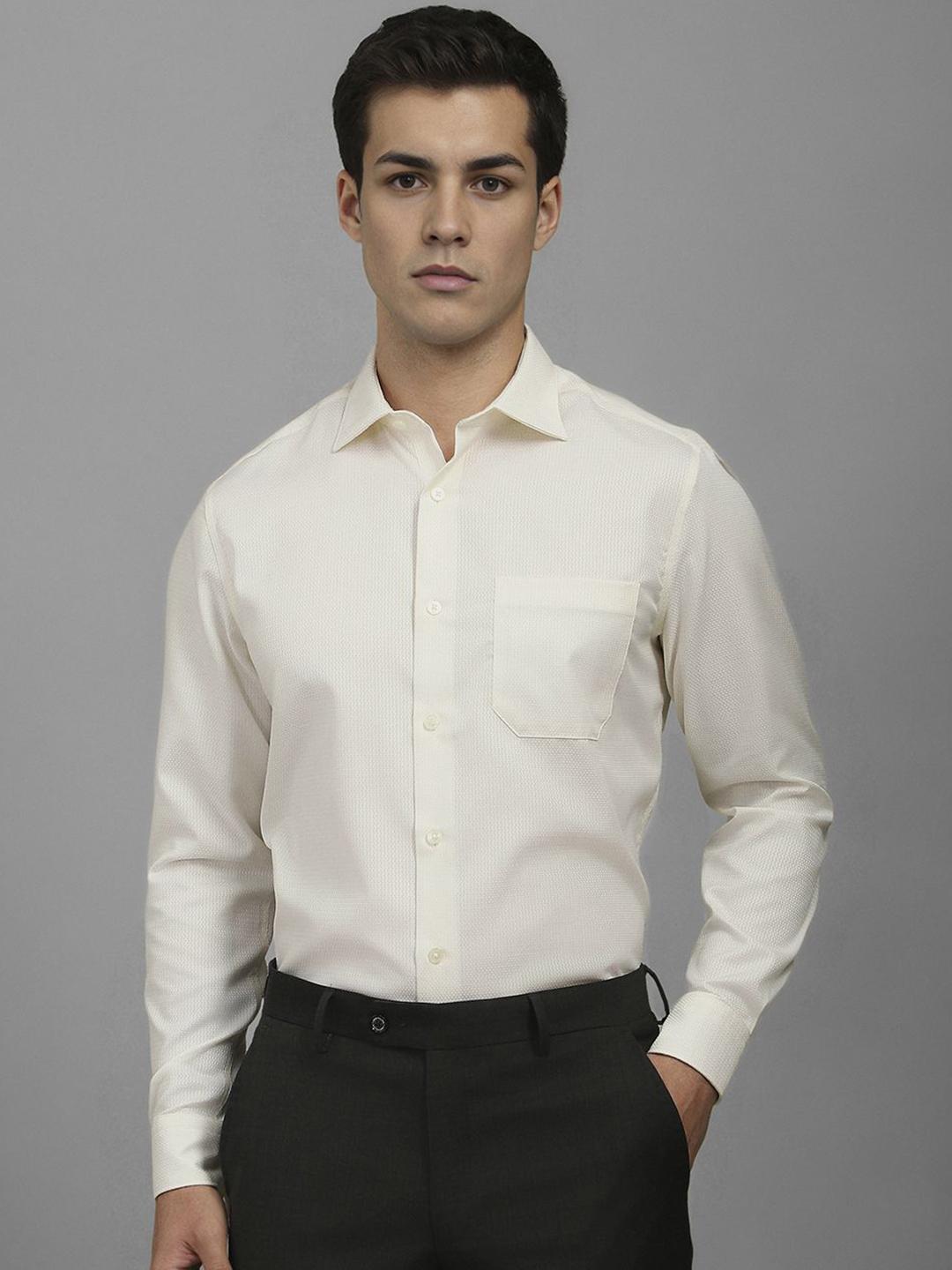 Buy Louis Philippe Men Classic Slim Fit Spread Collar Textured Cotton ...
