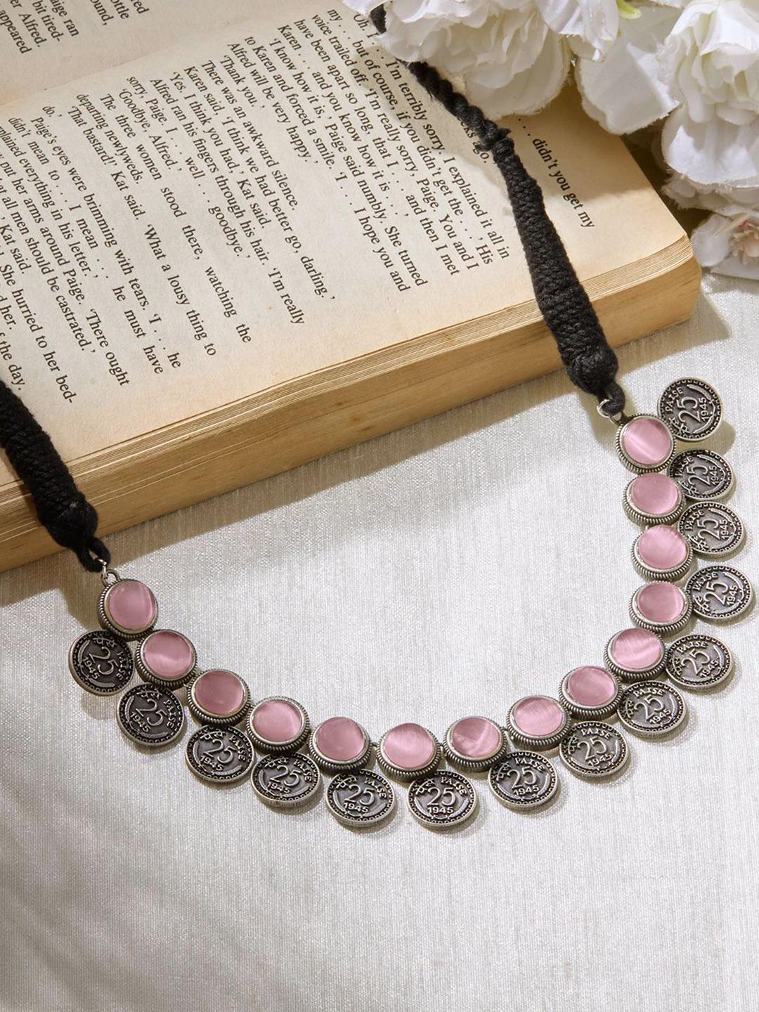Buy Priyaasi Brass Silver Plated Quartz Stone Studded Oxidised Necklace ...