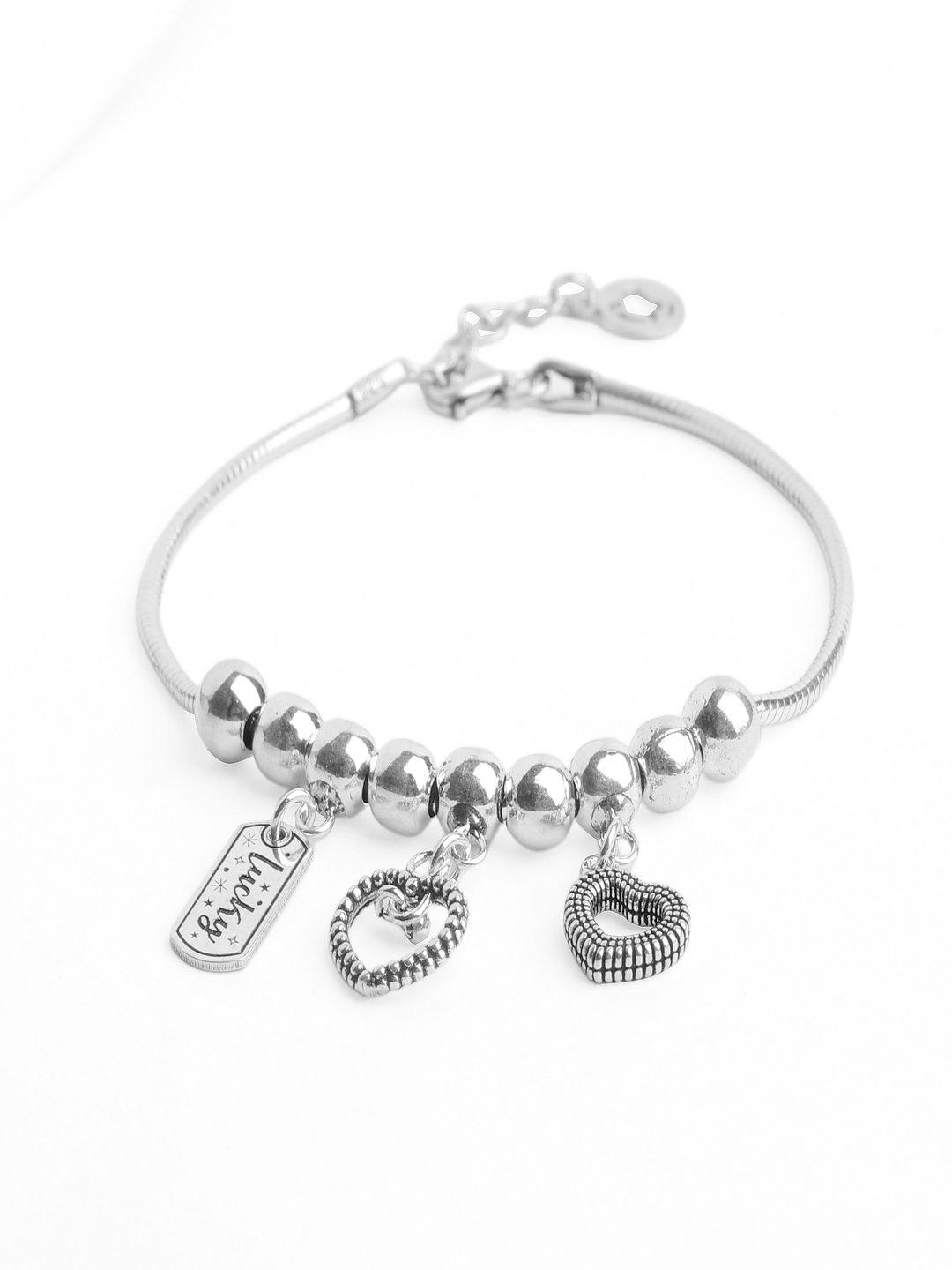 Buy Paavni Girls 925 Sterling Silver Rhodium Plated Charm Bracelet ...