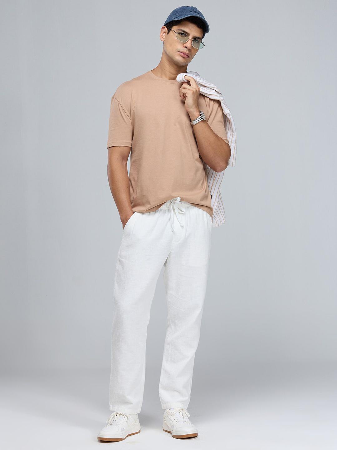 Buy Cava Beige Supima Crew Neck Relaxed Fit T Shirt - Tshirts for Men ...