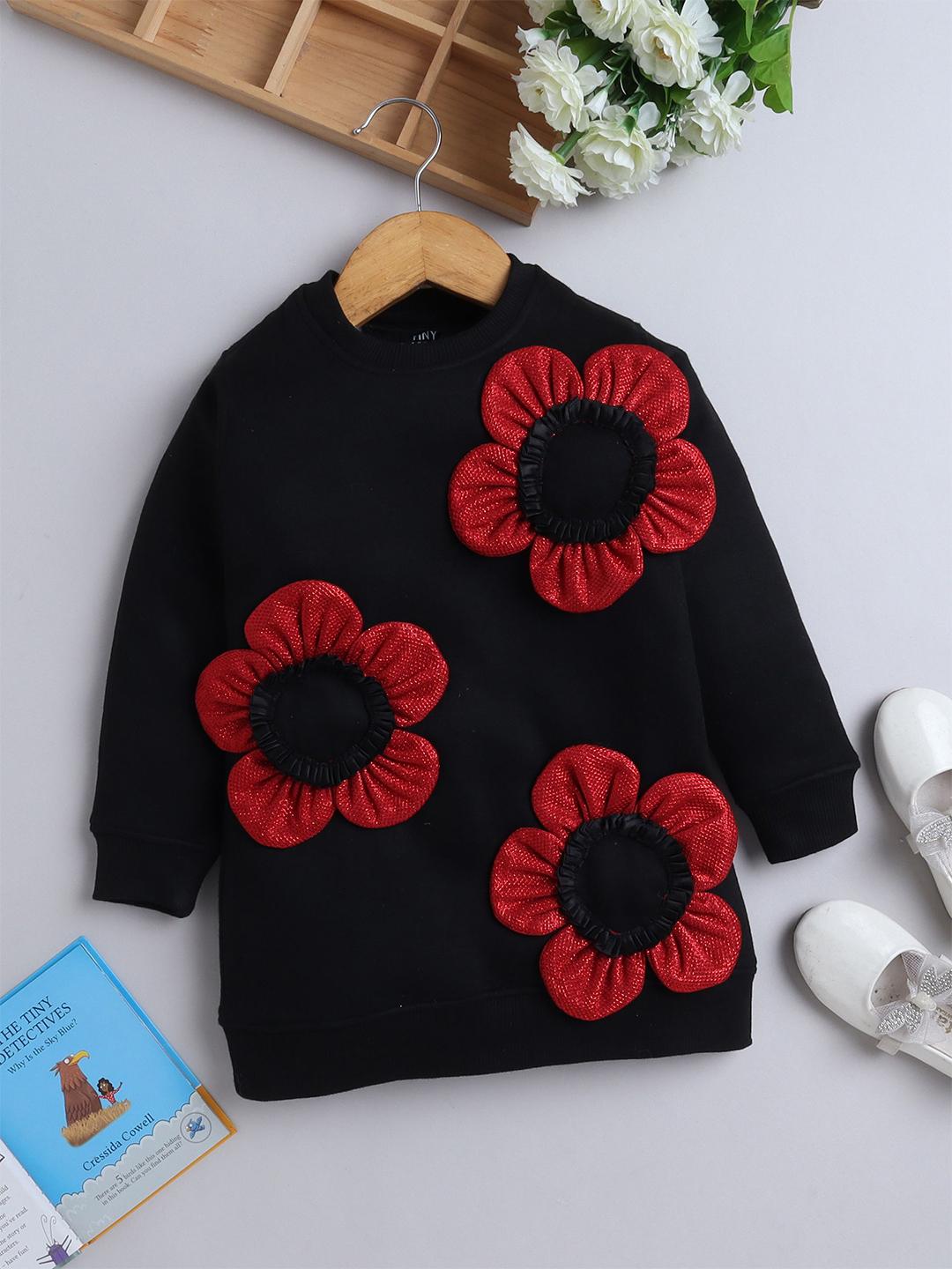 Buy TINY MINY ME Girls Floral Self Design Sheath Knee Length Dress ...