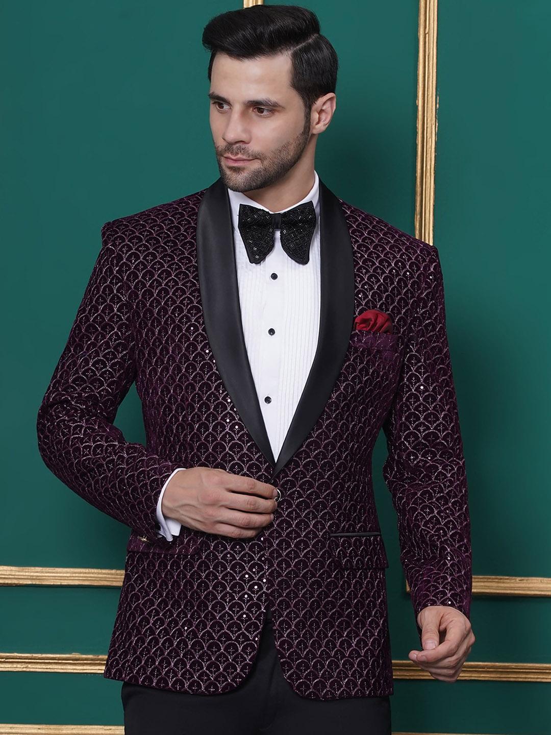 Buy FAVOROSKI Men Embroidered Relaxed Fit Wedding Sequence Velvet ...