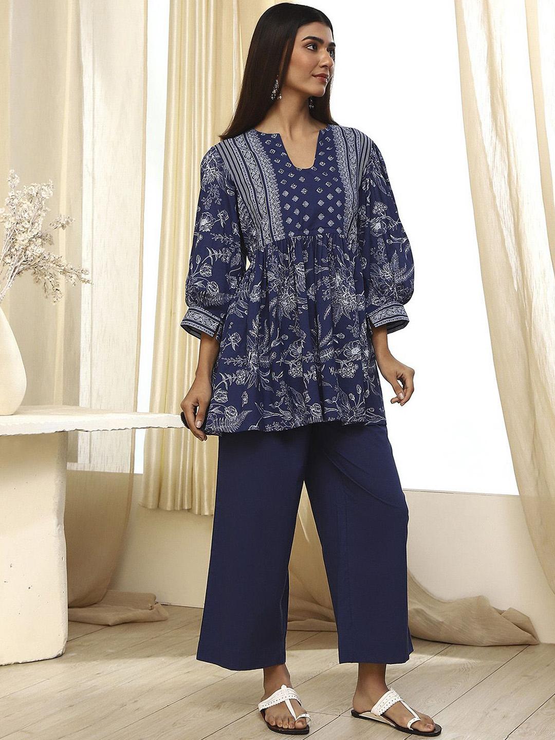 Buy Biba Floral Printed V Neck Pure Cotton Top With Palazzo - Co Ords ...