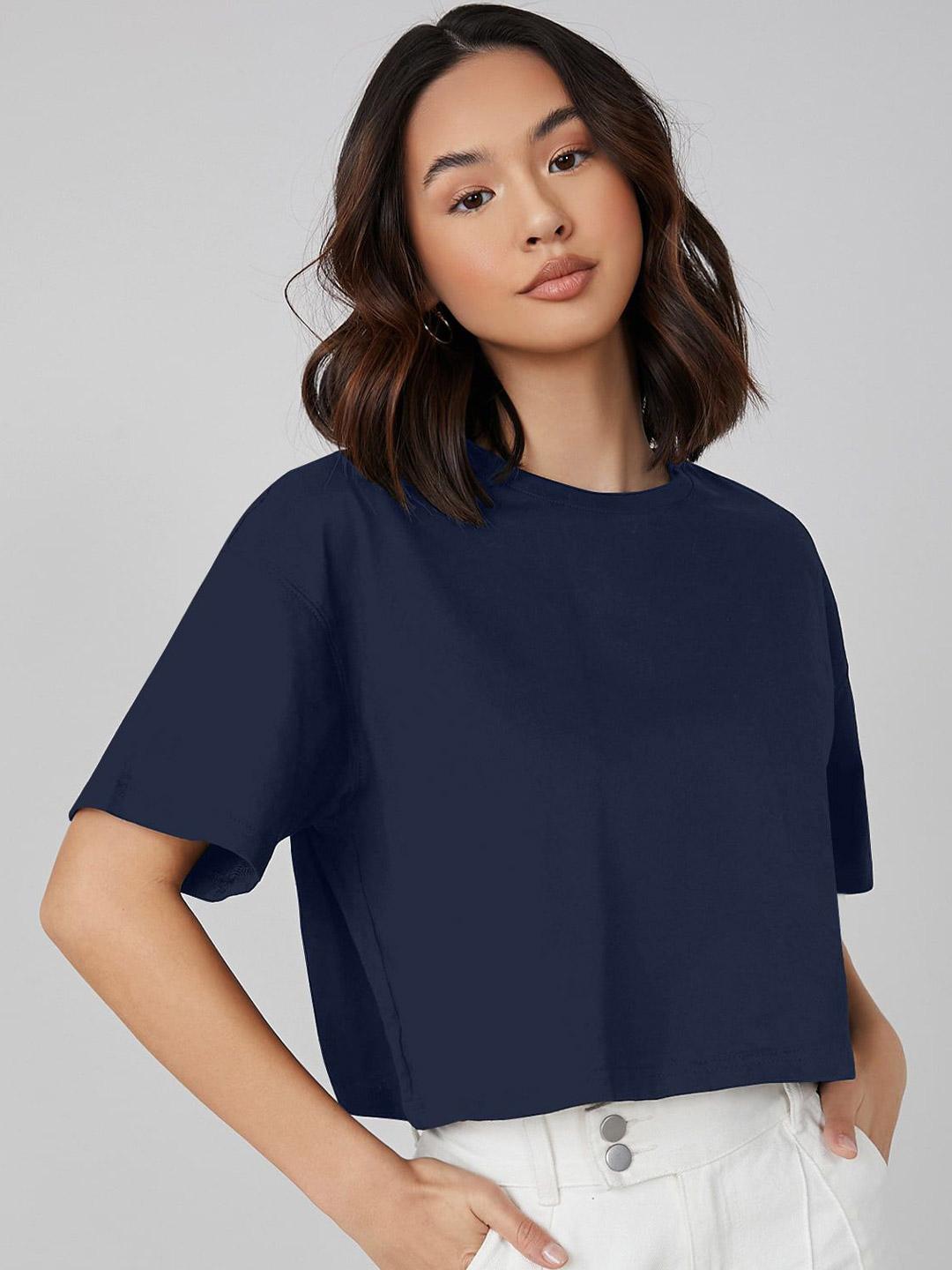 Buy AAHWAN Women Extended Sleeves Cotton Boxy Crop Top - Tops for Women ...