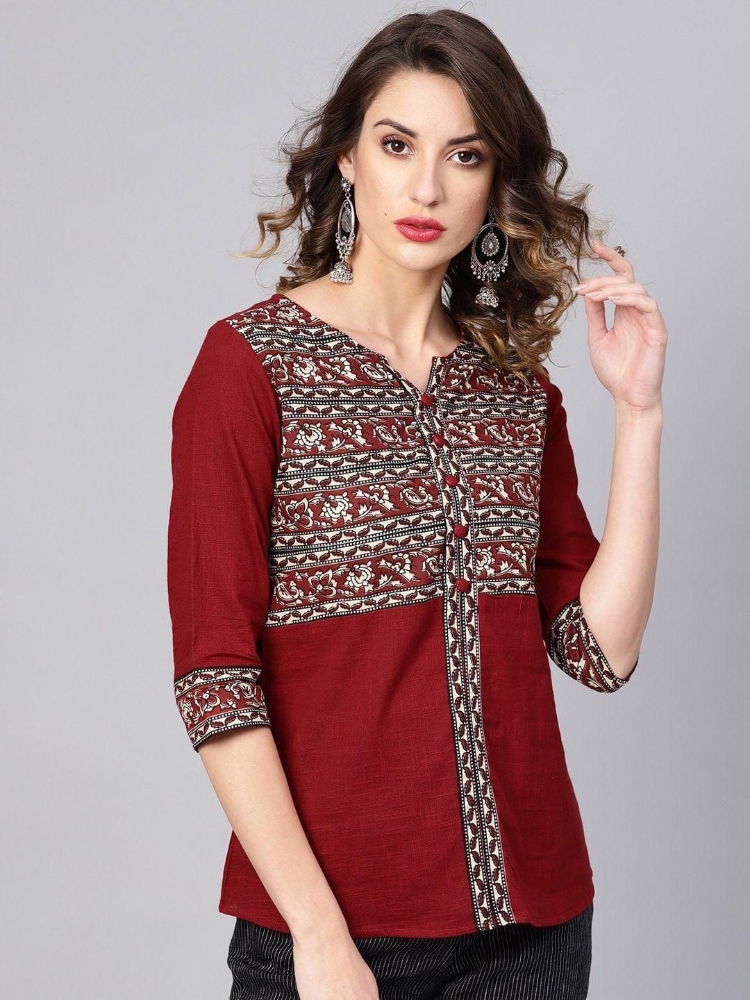 Buy YASH GALLERY Print Keyhole Neck Top - Tops for Women 32415960 | Myntra