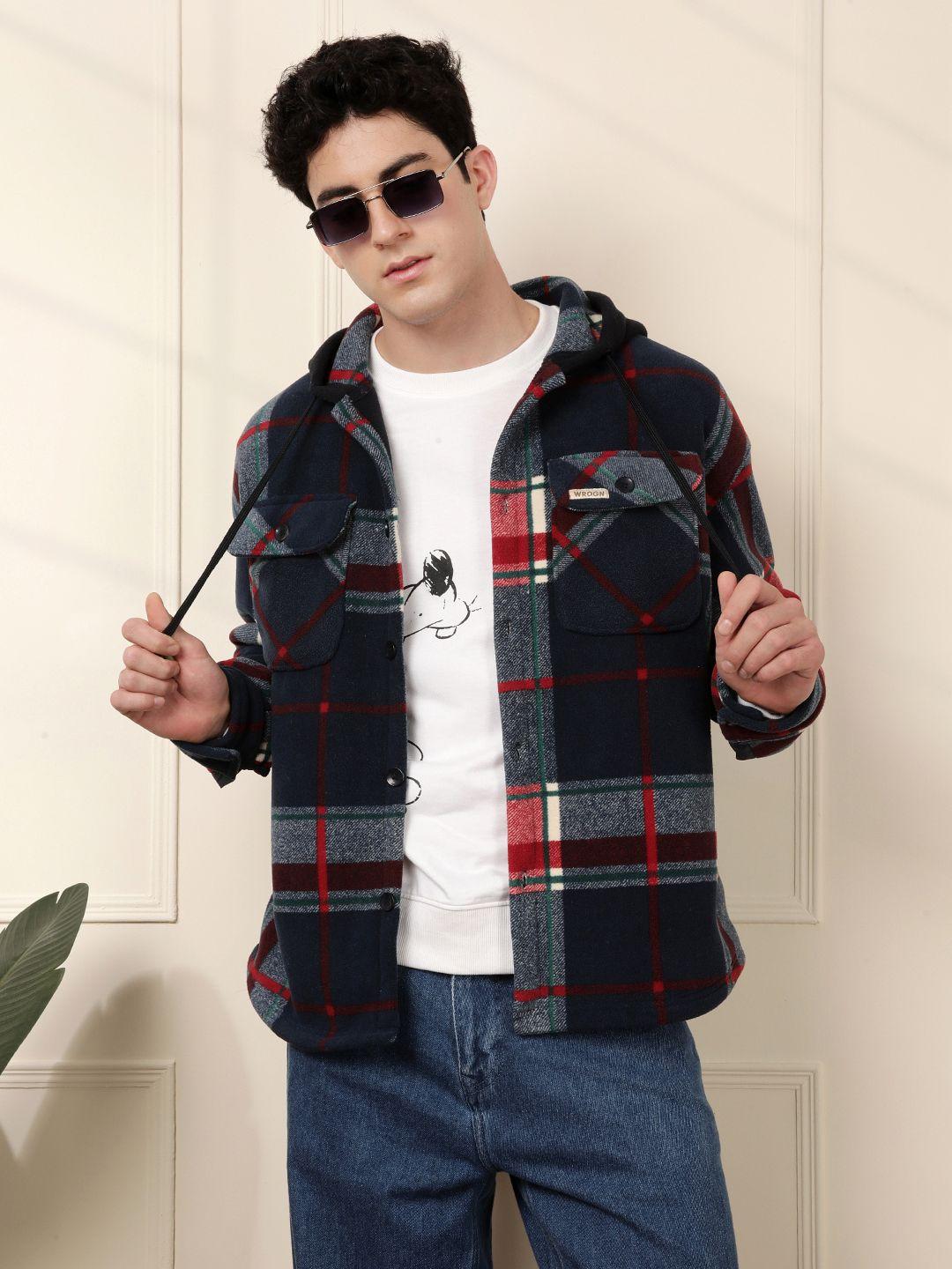 Buy WROGN Men Hooded Checked Cotton Casual Shacket - Shackets for Men ...