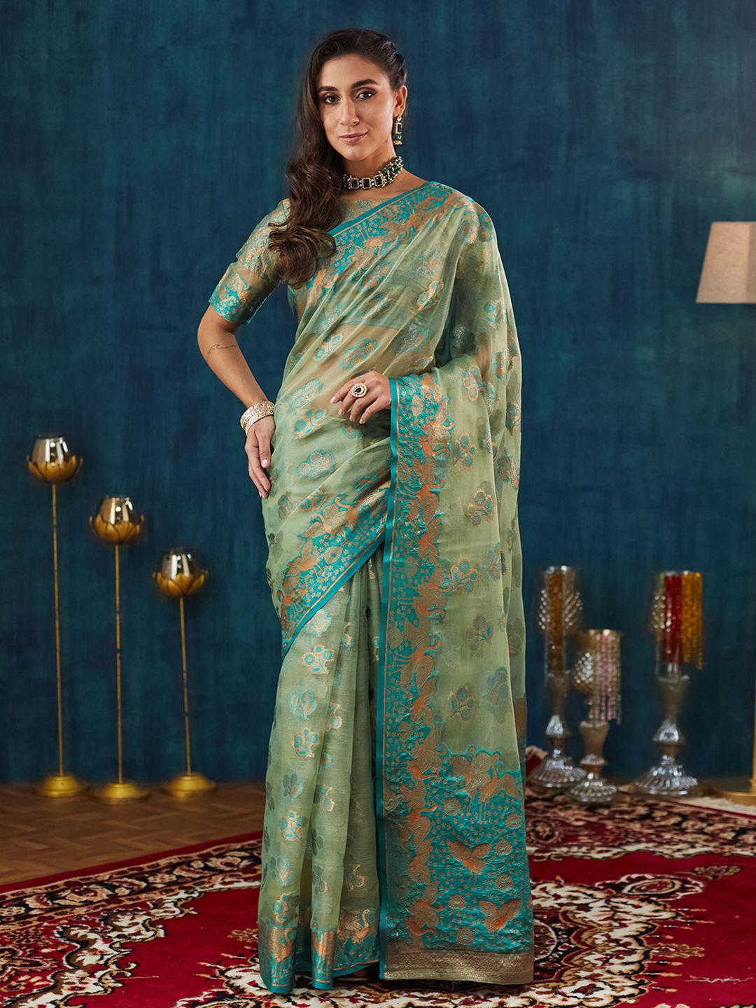 Buy Satrani Ethnic Motifs Zari Organza Saree - Sarees for Women ...