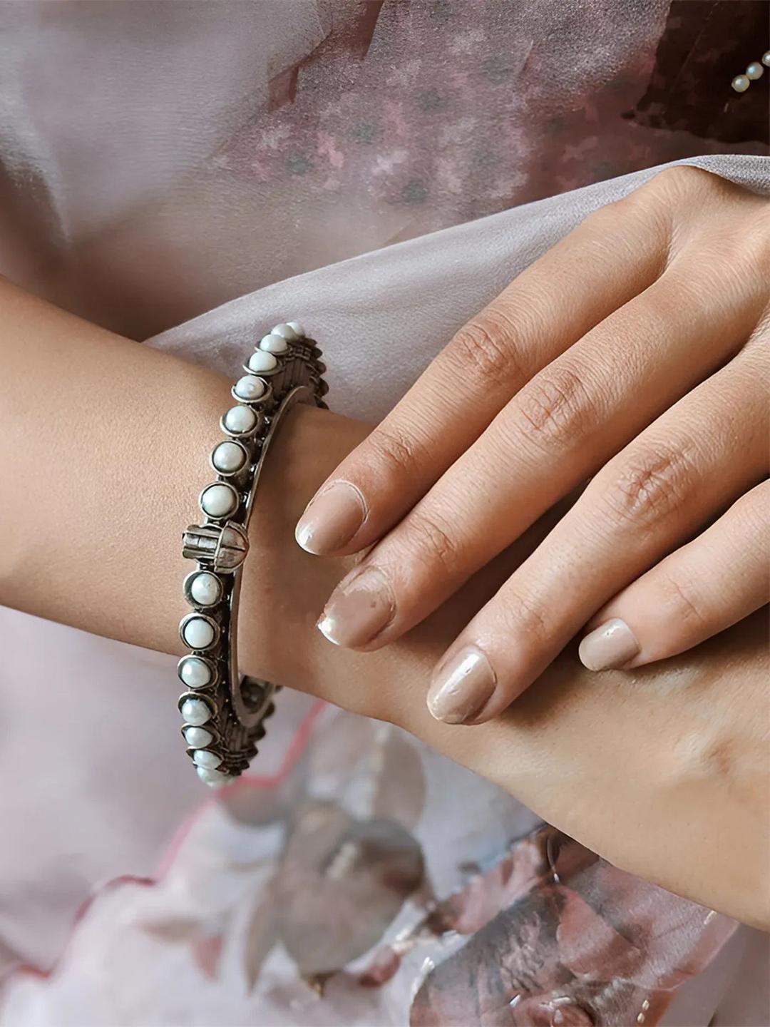 Buy Dulcett Silver Plated Pearls Beaded Bangle - Bangle for Women ...