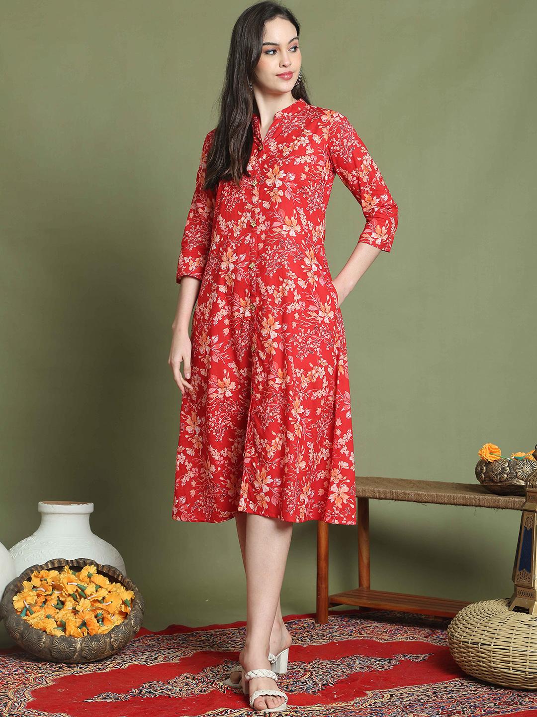 Buy Roly Poly Pure Cotton Jaipuri Printed A Line Dress - Dresses for ...