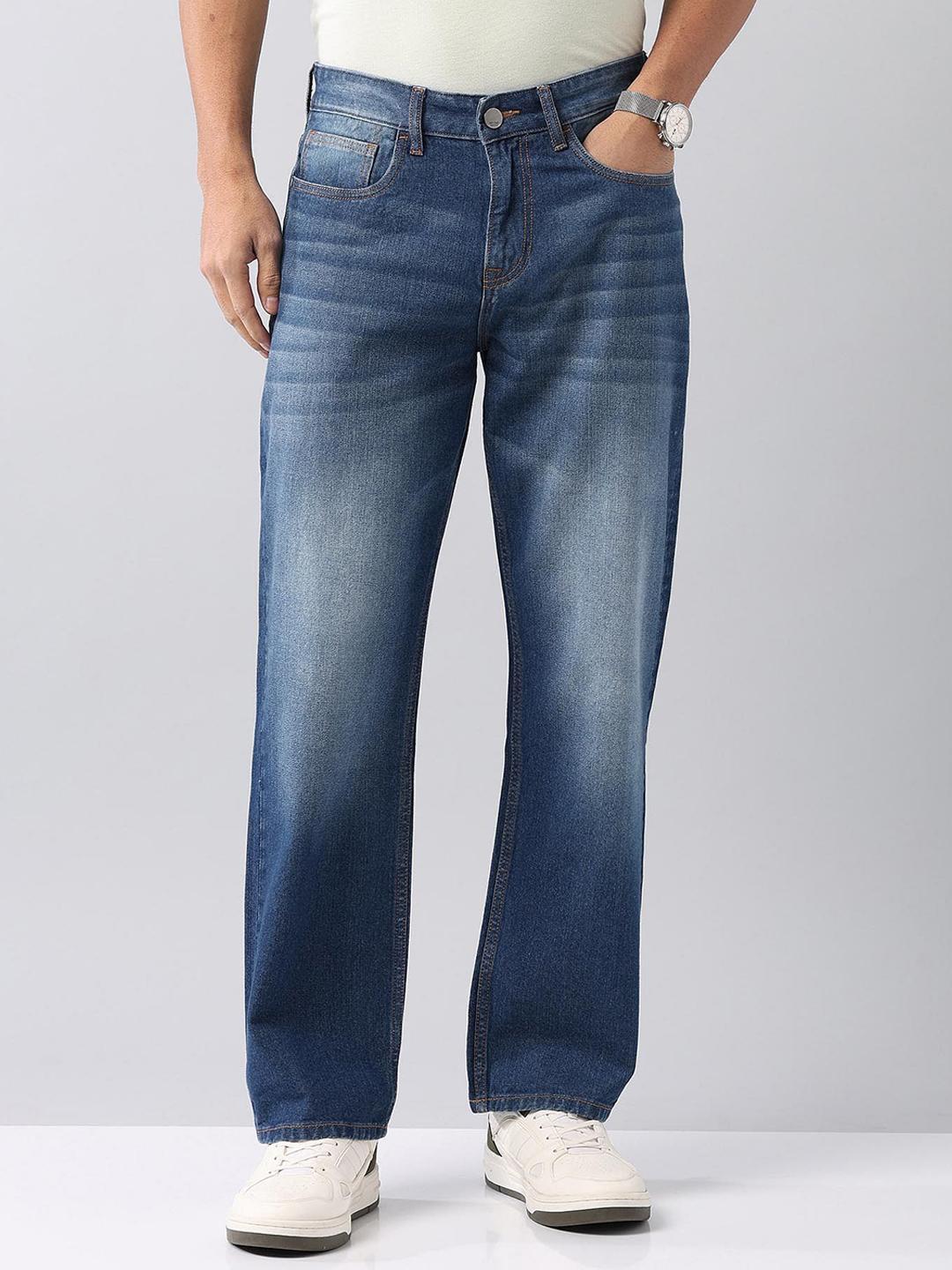 Buy AD By Arvind Men Baggy Fit Light Fade Cotton Jeans - Jeans for Men ...