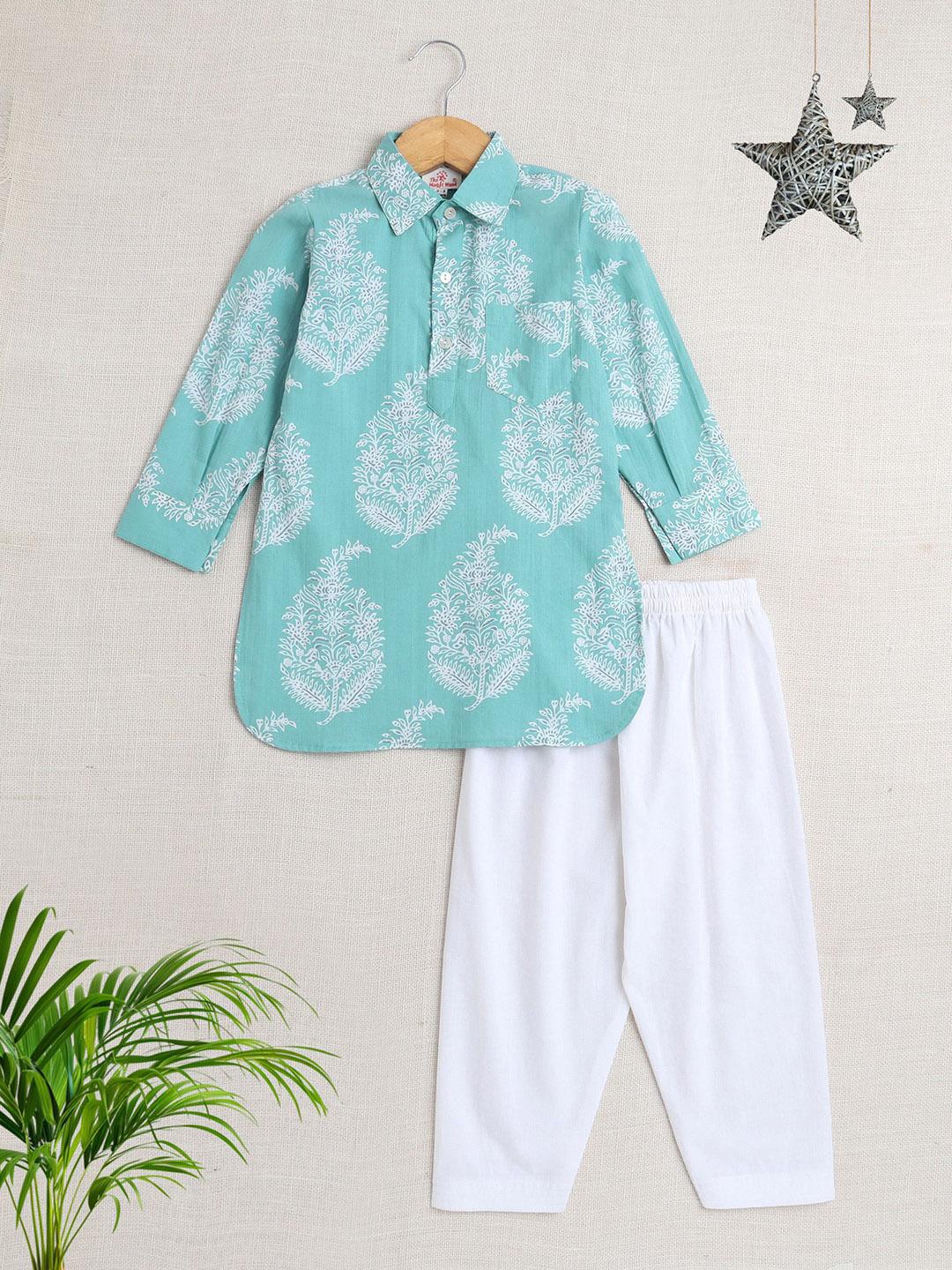 Buy The Magic Wand Boys Printed Regular Pure Cotton Kurta With Pyjamas ...