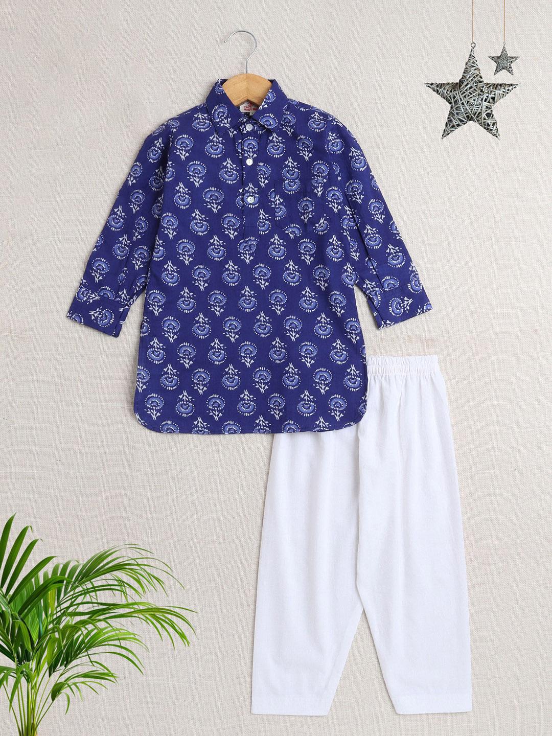 Buy The Magic Wand Boys Floral Printed Regular Pure Cotton Kurta With ...
