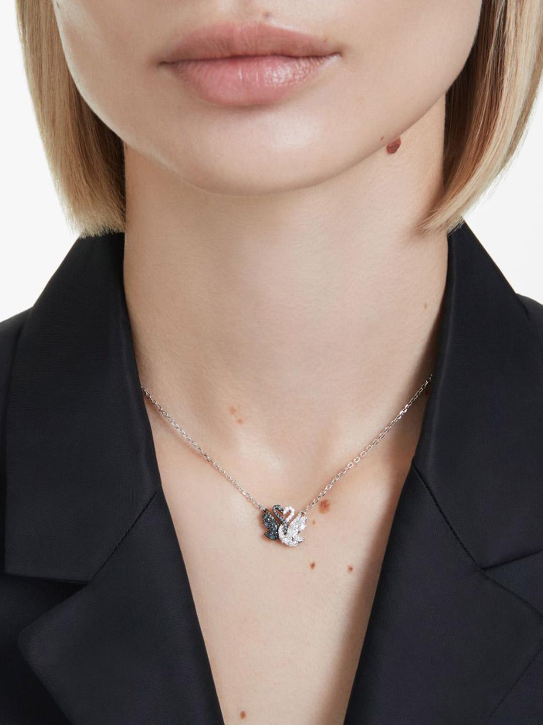 Buy SWAROVSKI Rhodium Plated Crystal Stone Studded Chain - Necklace And ...