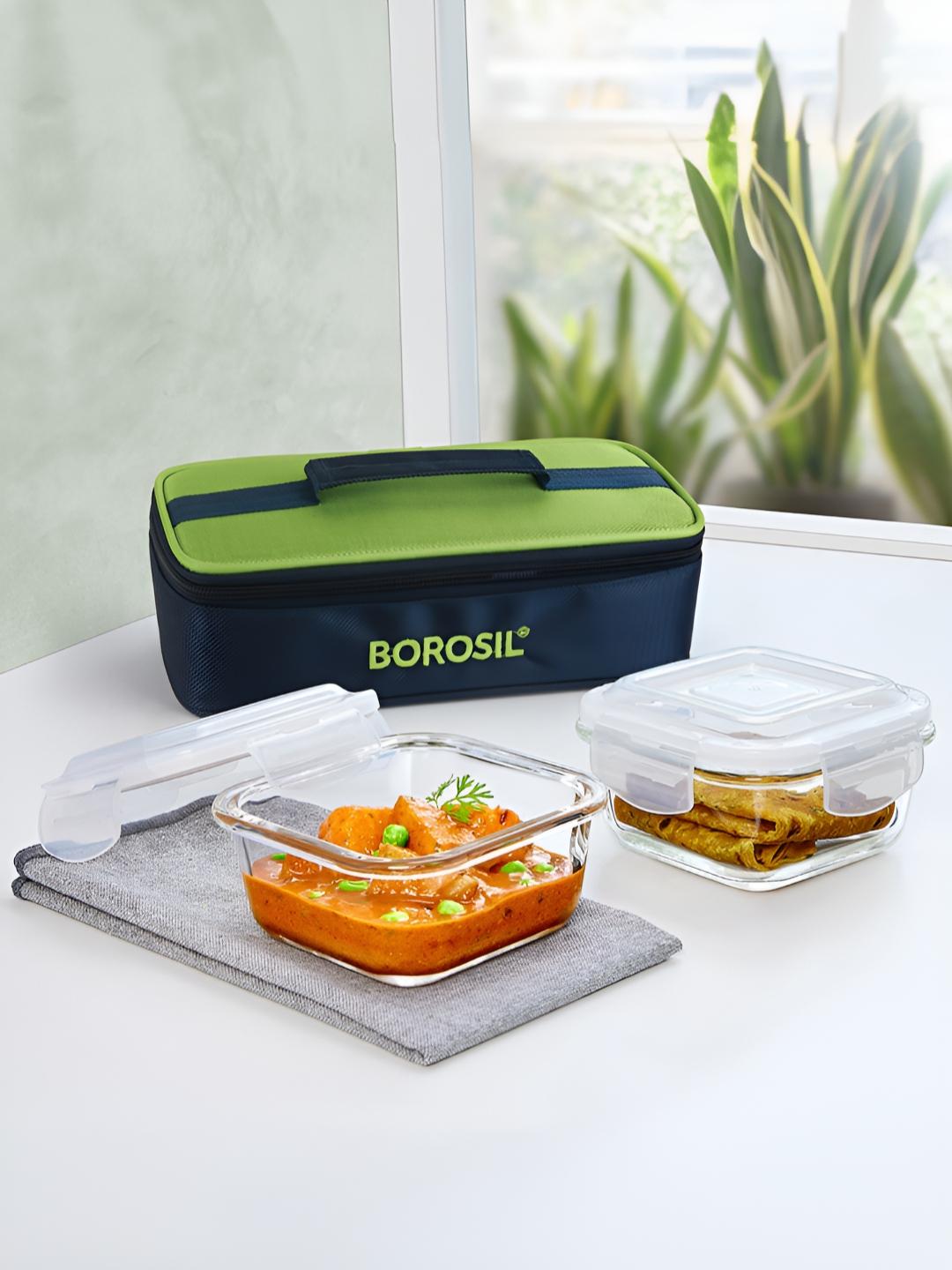 Buy BOROSIL Alfa Green 2 Pieces Borosilicate Glass Square Containers ...