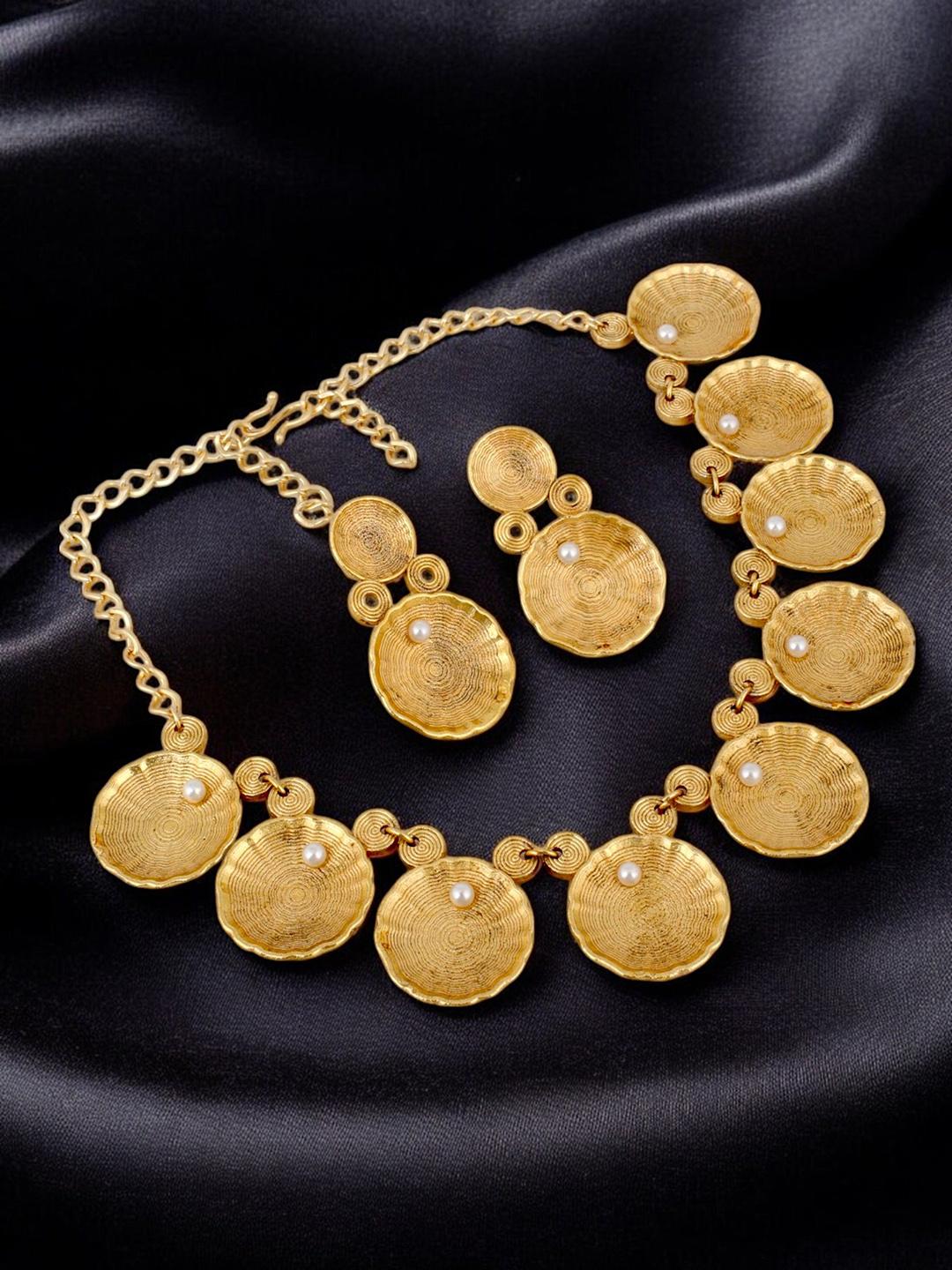 Buy LUCKY JEWELLERY Gold Plated Contemporary Shaped Necklace And ...