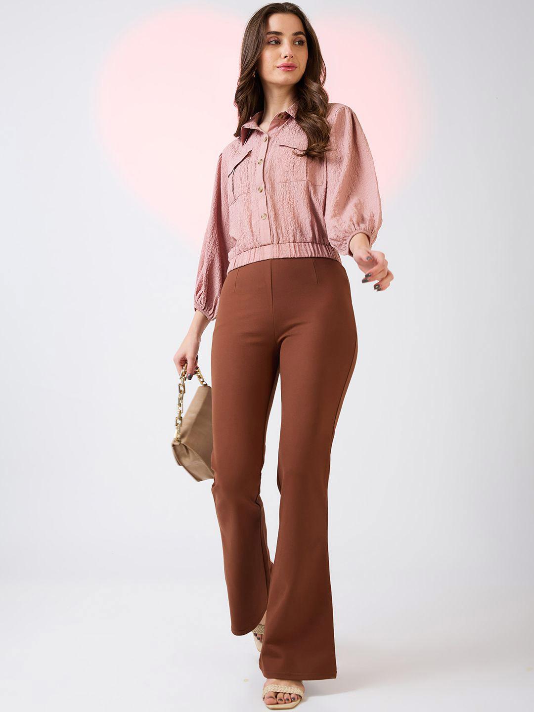Buy Globus Coffee Stretchable Mid Rise Workwear Bootcut Treggings ...