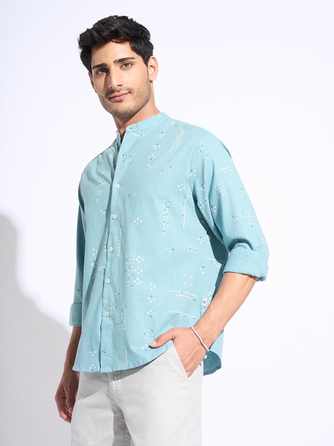 Buy Indus Route By Pantaloons Men Band Collar Geometric Printed Cotton ...