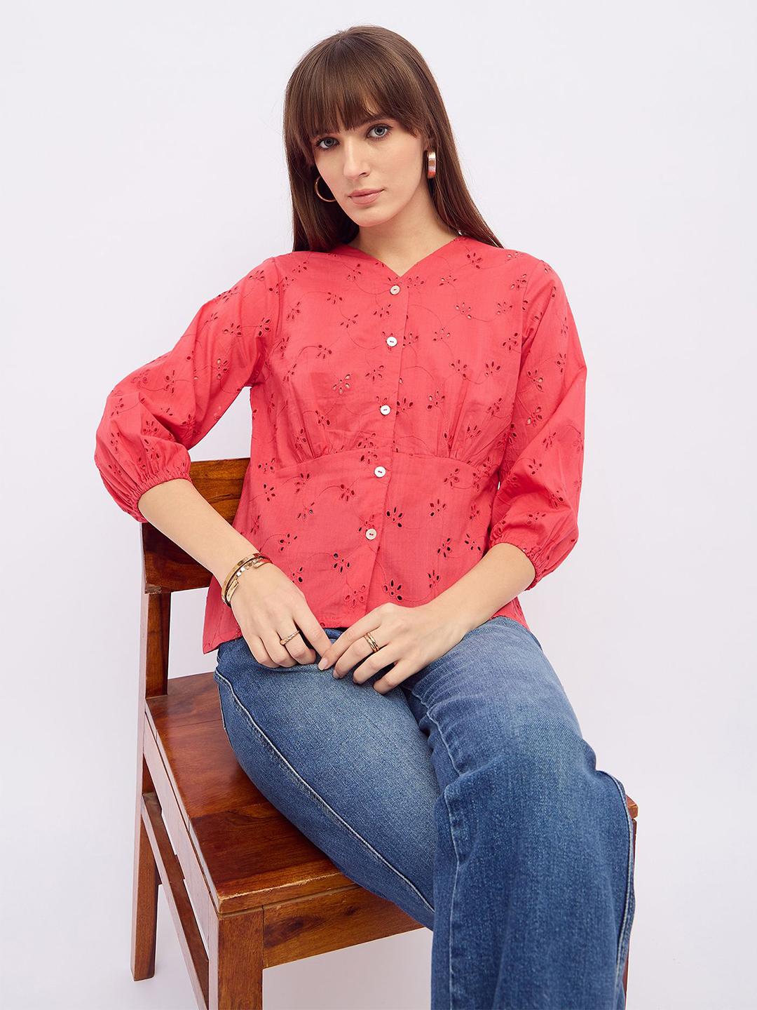 Buy DressBerry Cotton Schiffli Shirt Style Top - Tops for Women ...