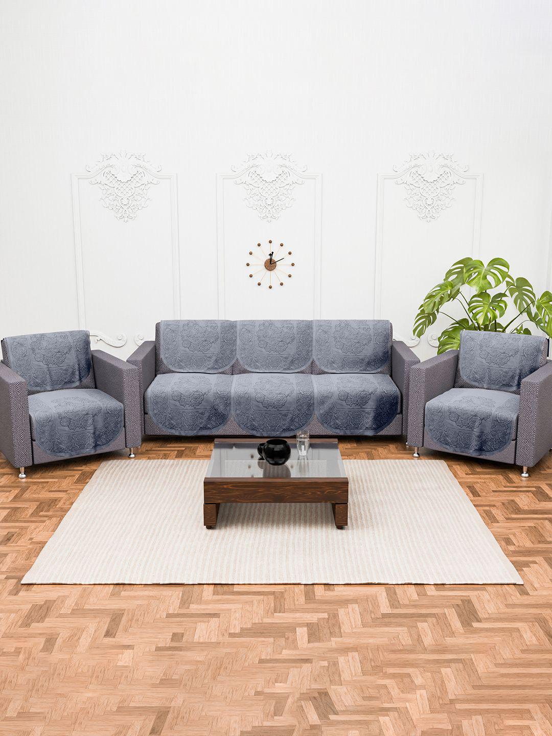 Buy Kuber Industries Grey Set Of 10 Stylish 5 Seater Cotton Sofa Covers ...