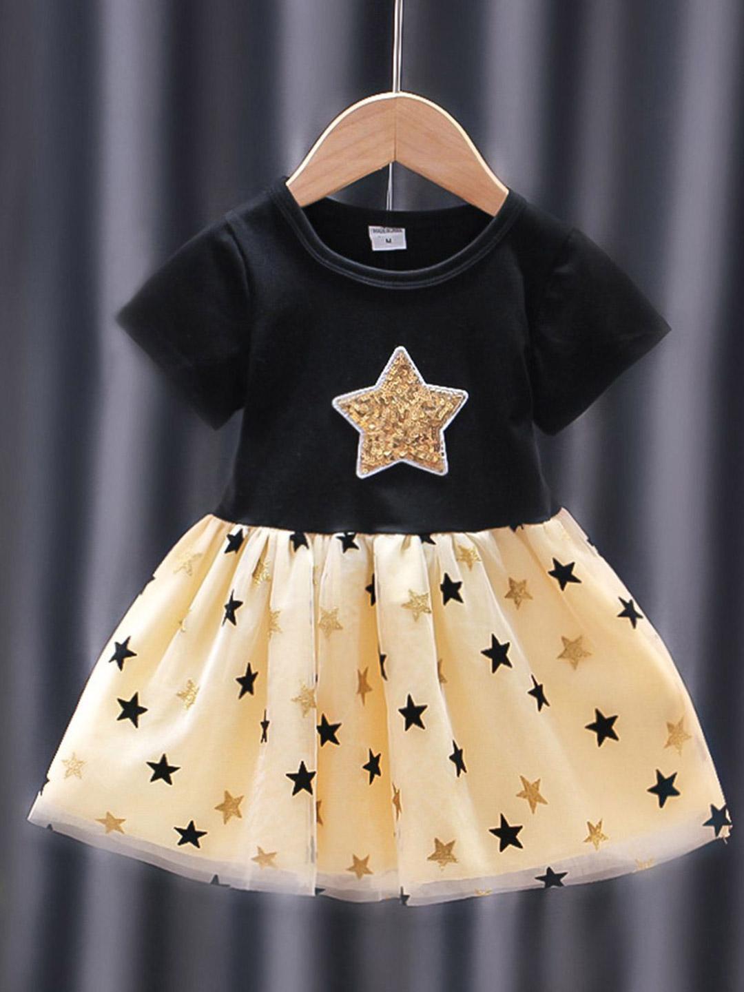 Buy YK Girls Star Printed Fit & Flare Summer Princess Cotton Dress ...