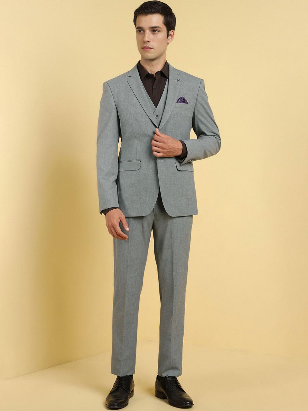 Buy Allen Solly Men Textured Slim Fit Single Breasted Three Piece ...