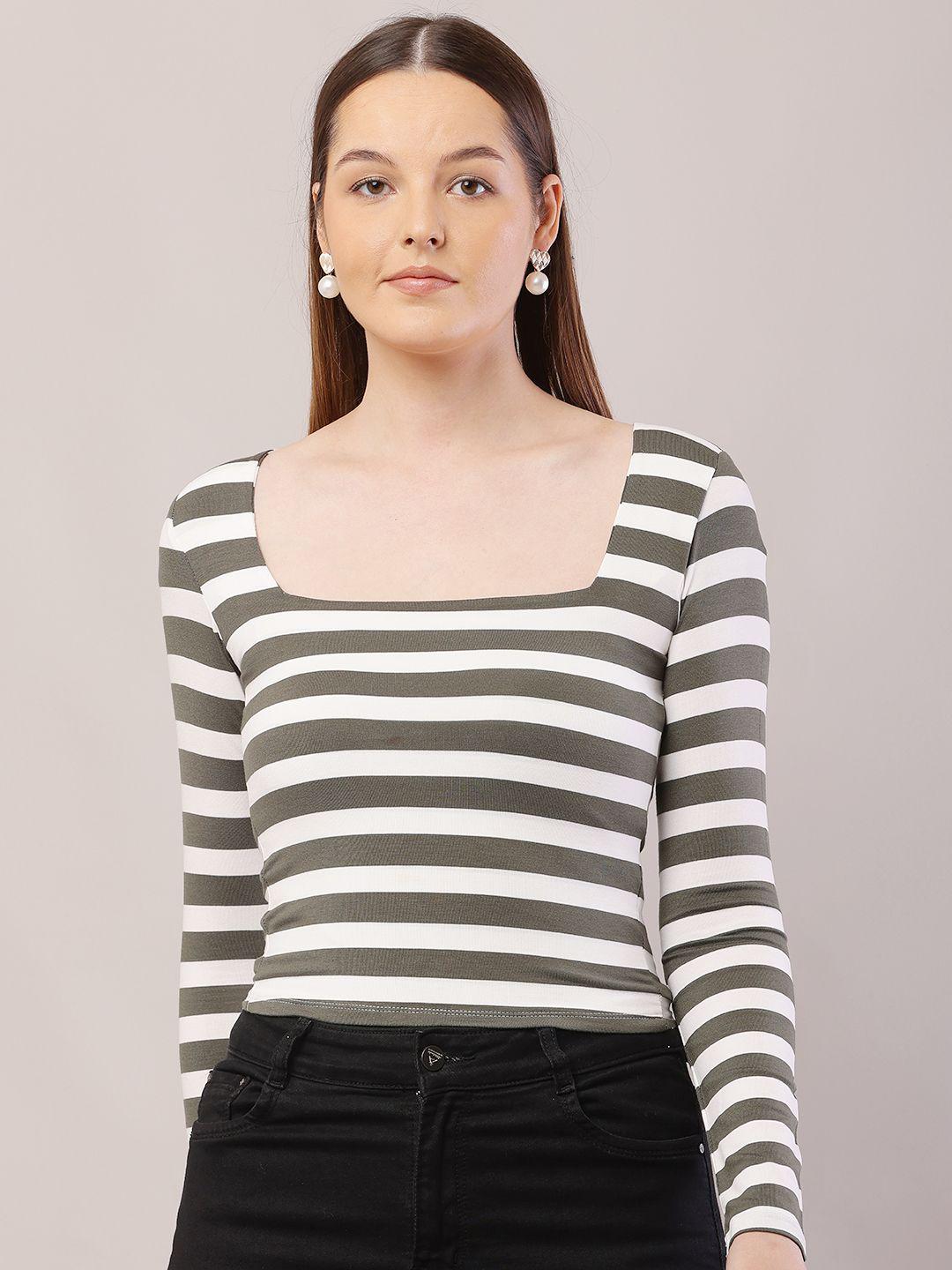 Buy NoBarr Women Horizontal Stripes Striped Fitted Crop Top - Tops for ...